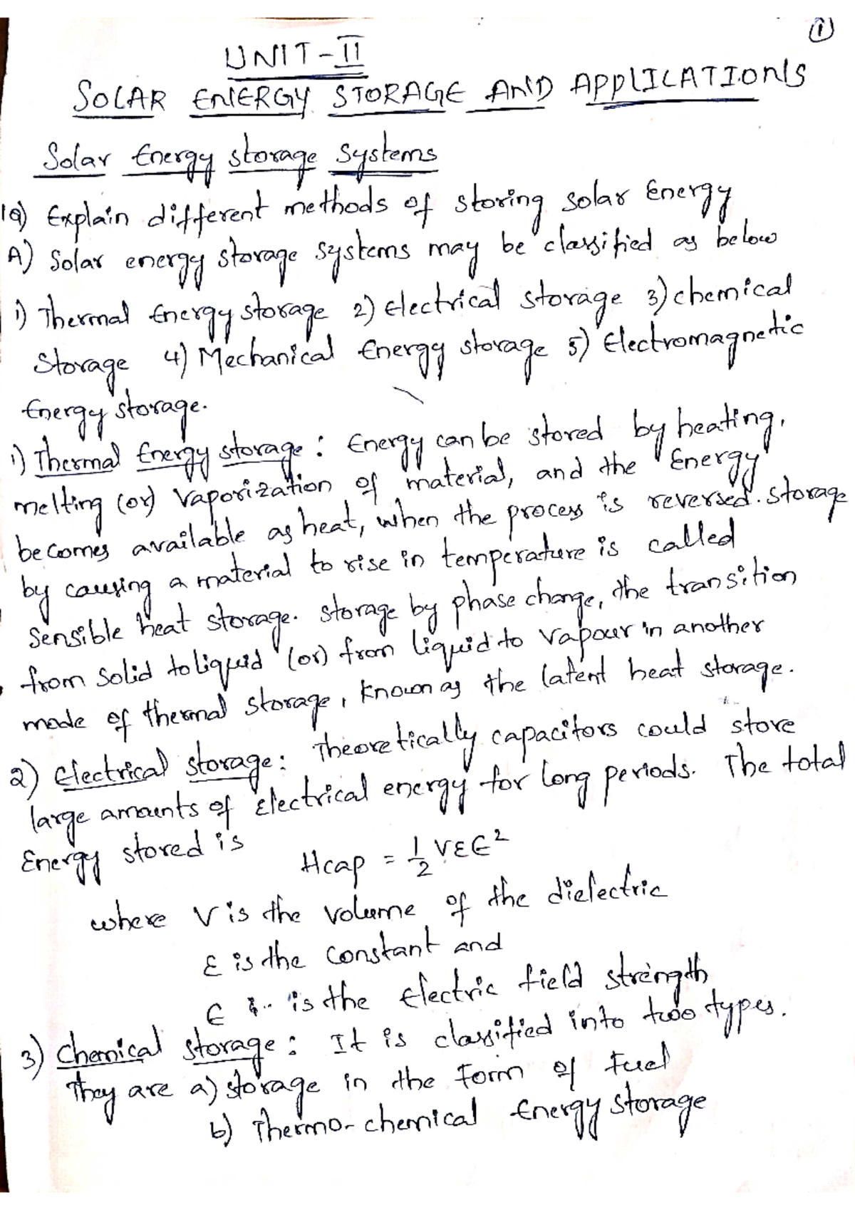 U2 - UNIT 2 NOTES - 1 SOLAR ENERGY STORAGE AND APPLICATIONS Solar ...
