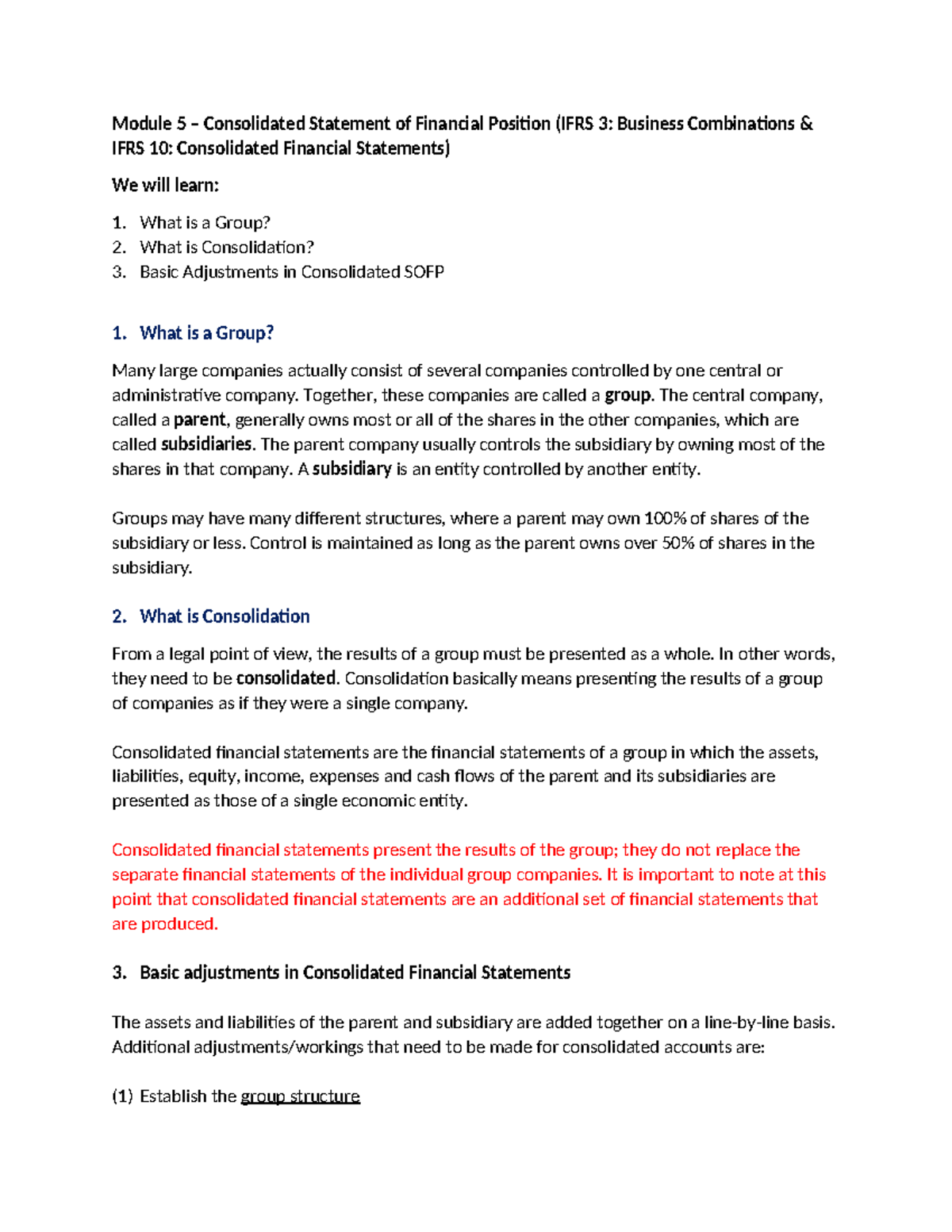 Module 5 - Consolidated Financial Statements - Module 5 – Consolidated ...