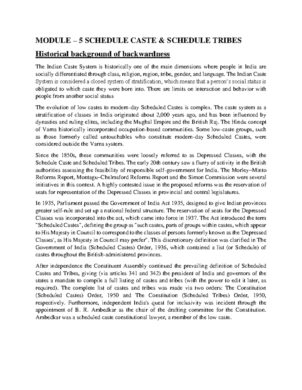 SHEDULED CASTE SCHEDULED TRIBE - MODULE – 5 SCHEDULE CASTE & SCHEDULE ...