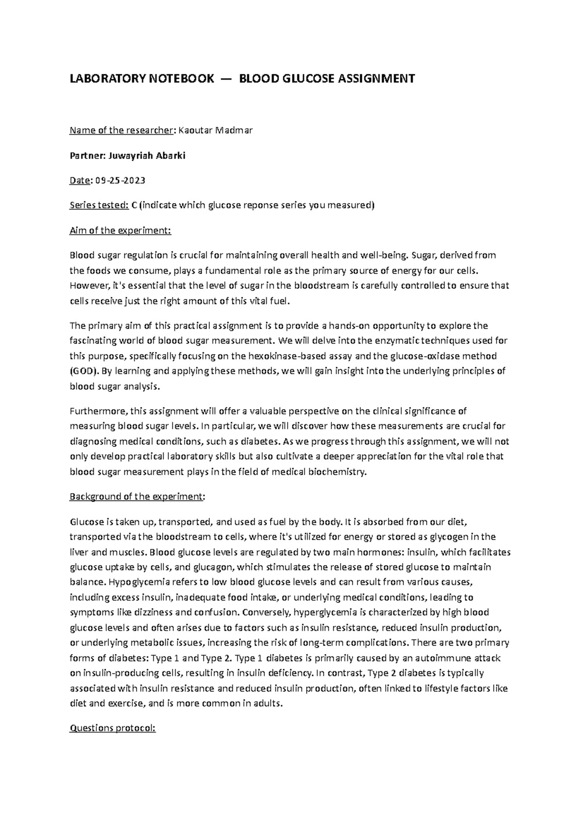 Blood glucose 2023 lab notebook template final - LABORATORY NOTEBOOK ...