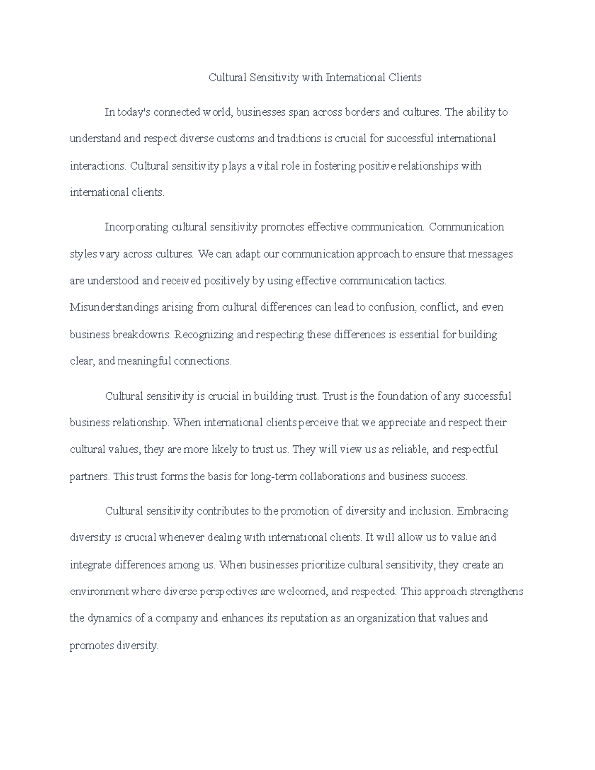 C176 task 1 essay - Passed first attempt. - Cultural Sensitivity with ...