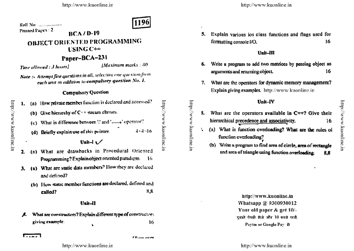 OOPS dec-2019 - hgvgv - Bachelor of computer application - Studocu