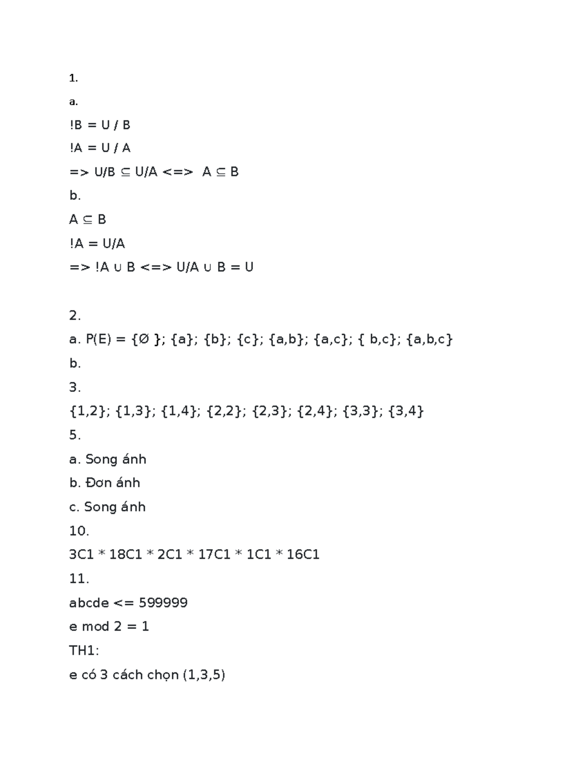 Document-8 - ấuhdasdsa - a. !B = U / B !A = U / A => U/B ⊆ U/A A ⊆ B b. A ⊆ B !A = U/A - Studocu