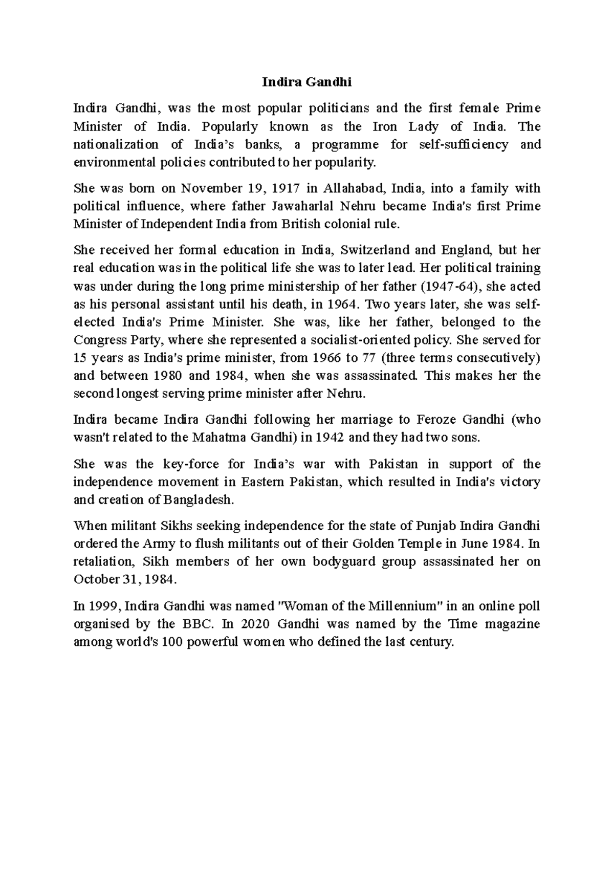 Indira Gandhi - För att få engelska 6 - Indira Gandhi Indira Gandhi ...
