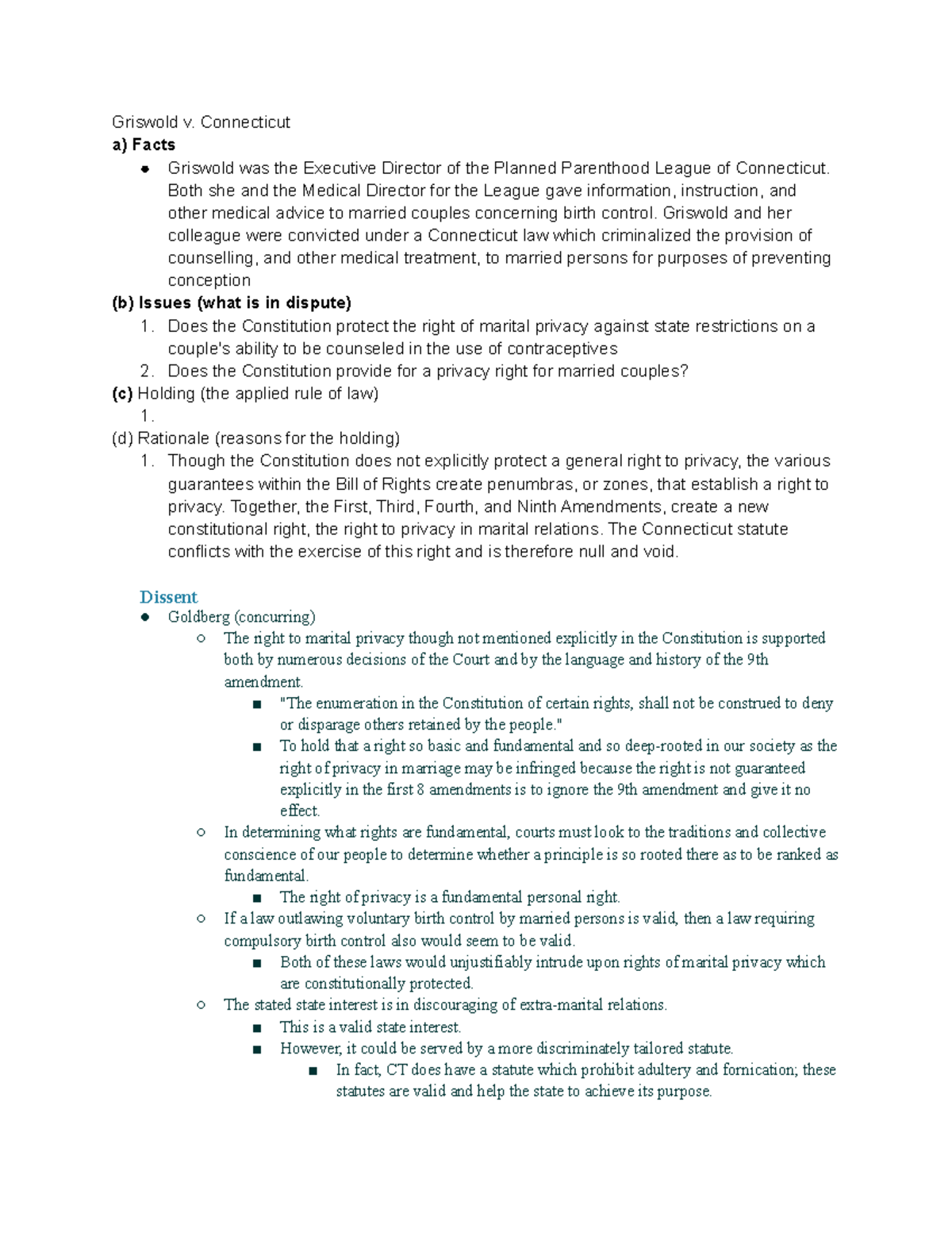 Vol II Chapter 6 - Professor Justin B. Cooley - Griswold v. Connecticut ...