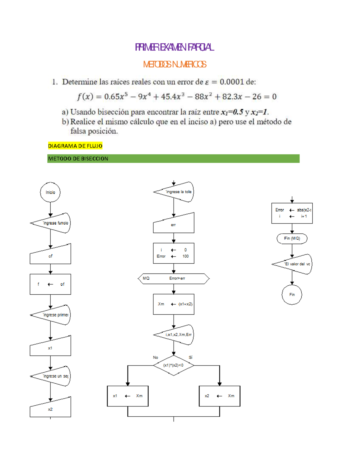 PARCIAL metodos numericos - Warning: TT: undefined function: 32 PRIMER EXAMEN PARCIAL METODOS ...
