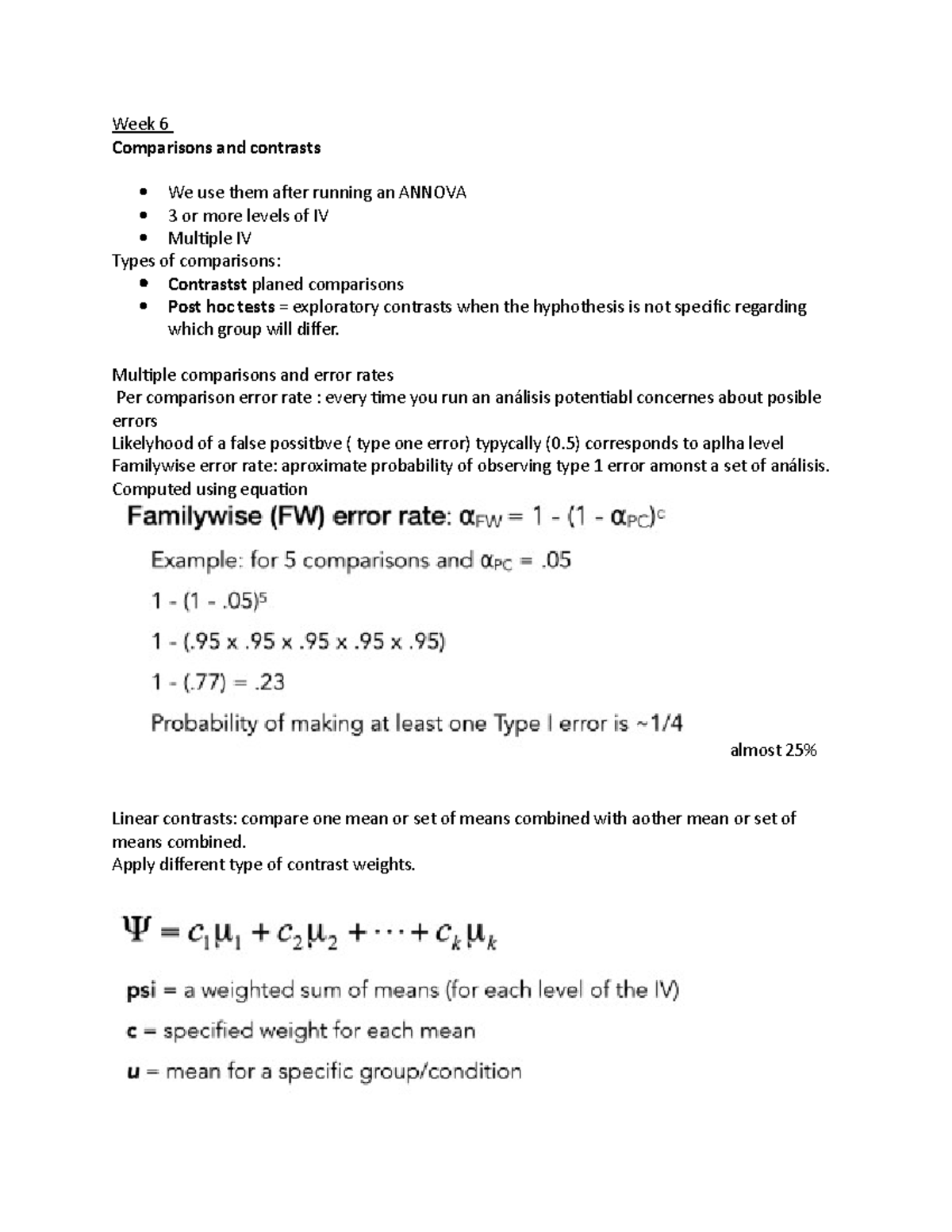 Week 6 Comparisons and contrasts - Multiple comparisons and error rates ...