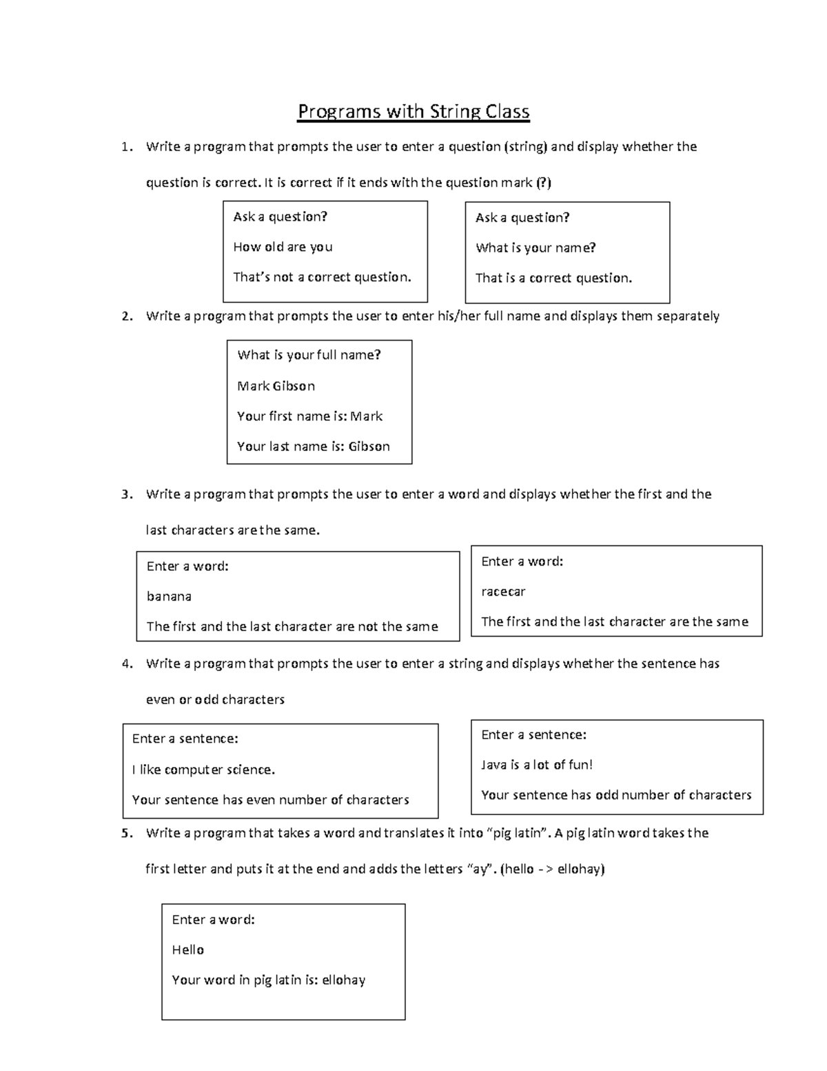 Java Programs Using String Class Programs With String Class Write A Program That Prompts The