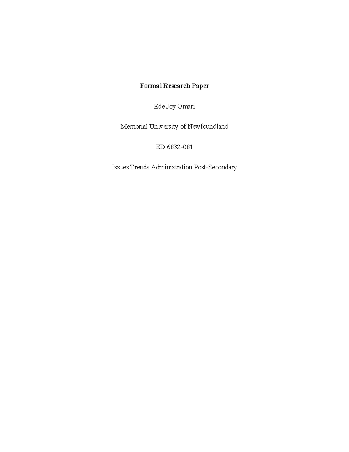 Final Research Paper - Formal Research Paper Ede Joy Omari Memorial ...