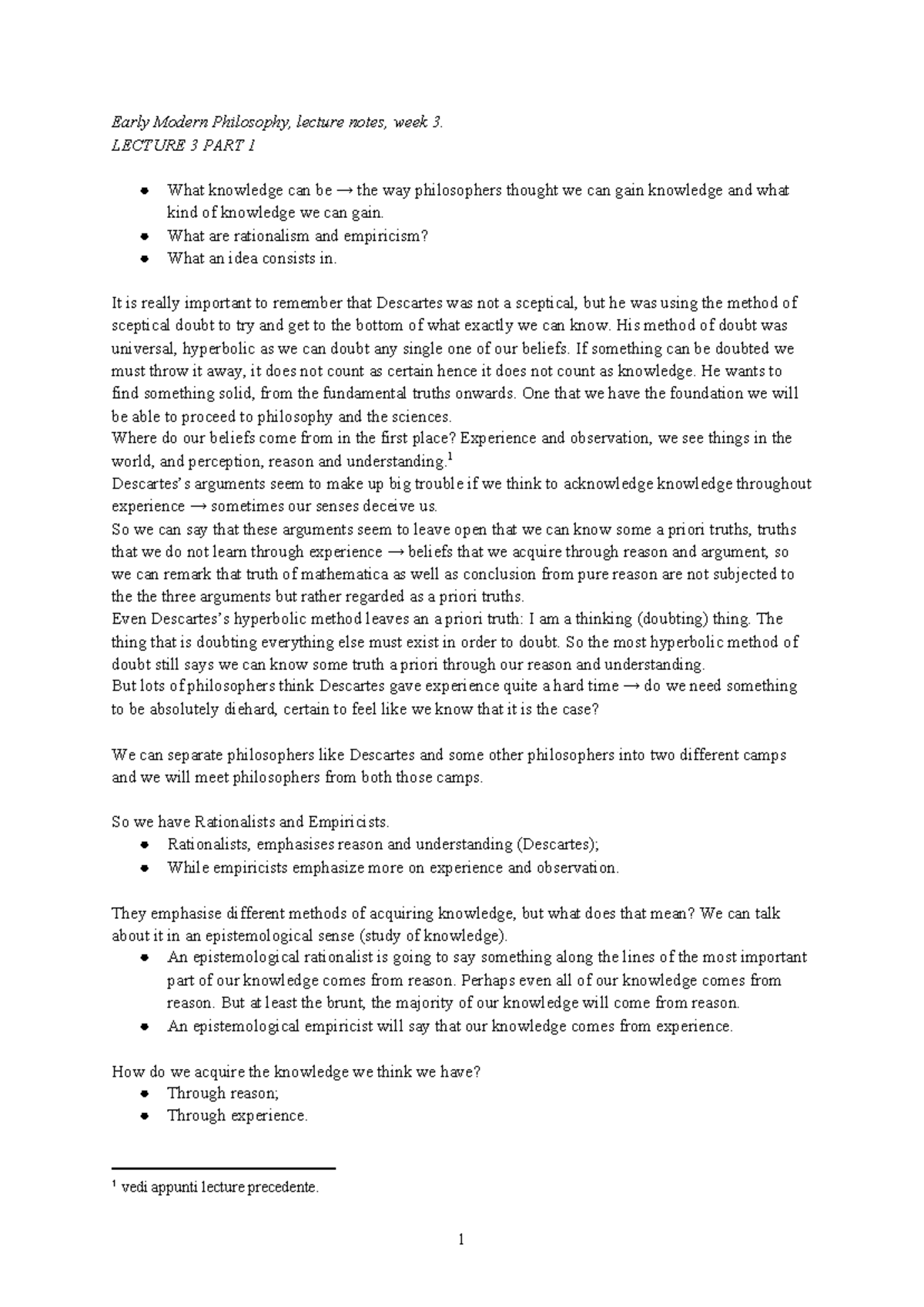 Early Modern Philosophy (week 3) - Early Modern Philosophy, lecture ...
