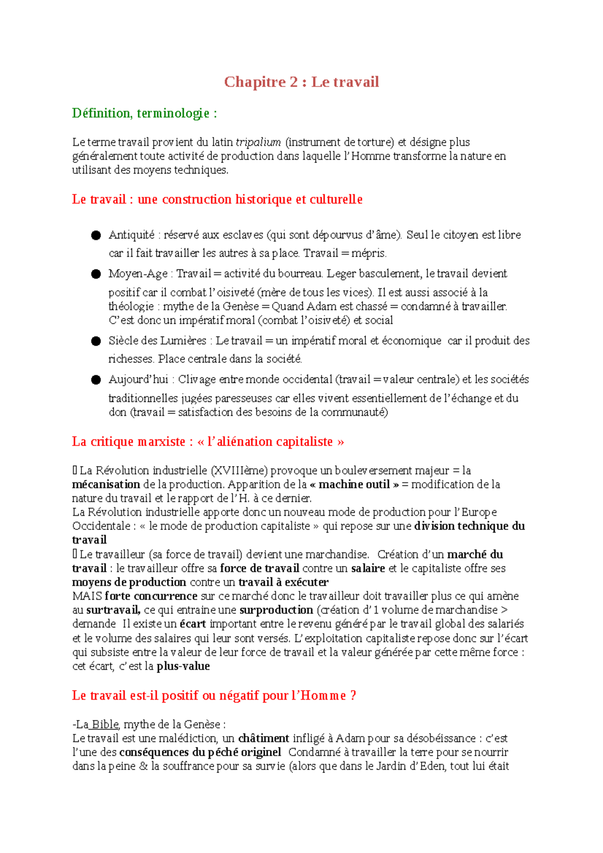 Le travail - Chapitre 2 : Le travail Définition, terminologie : Le ...