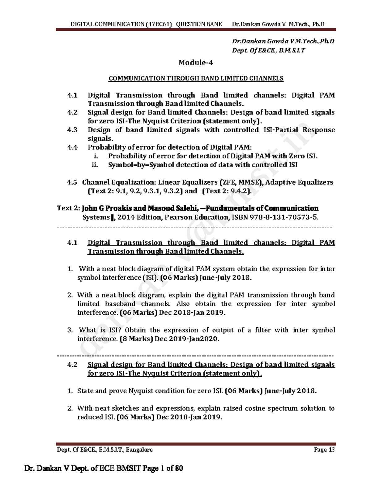 Mod4 dc - module 4 digital communication - DIGITAL COMMUNICATION (17EC61) QUESTION BANK Dr Gowda ...