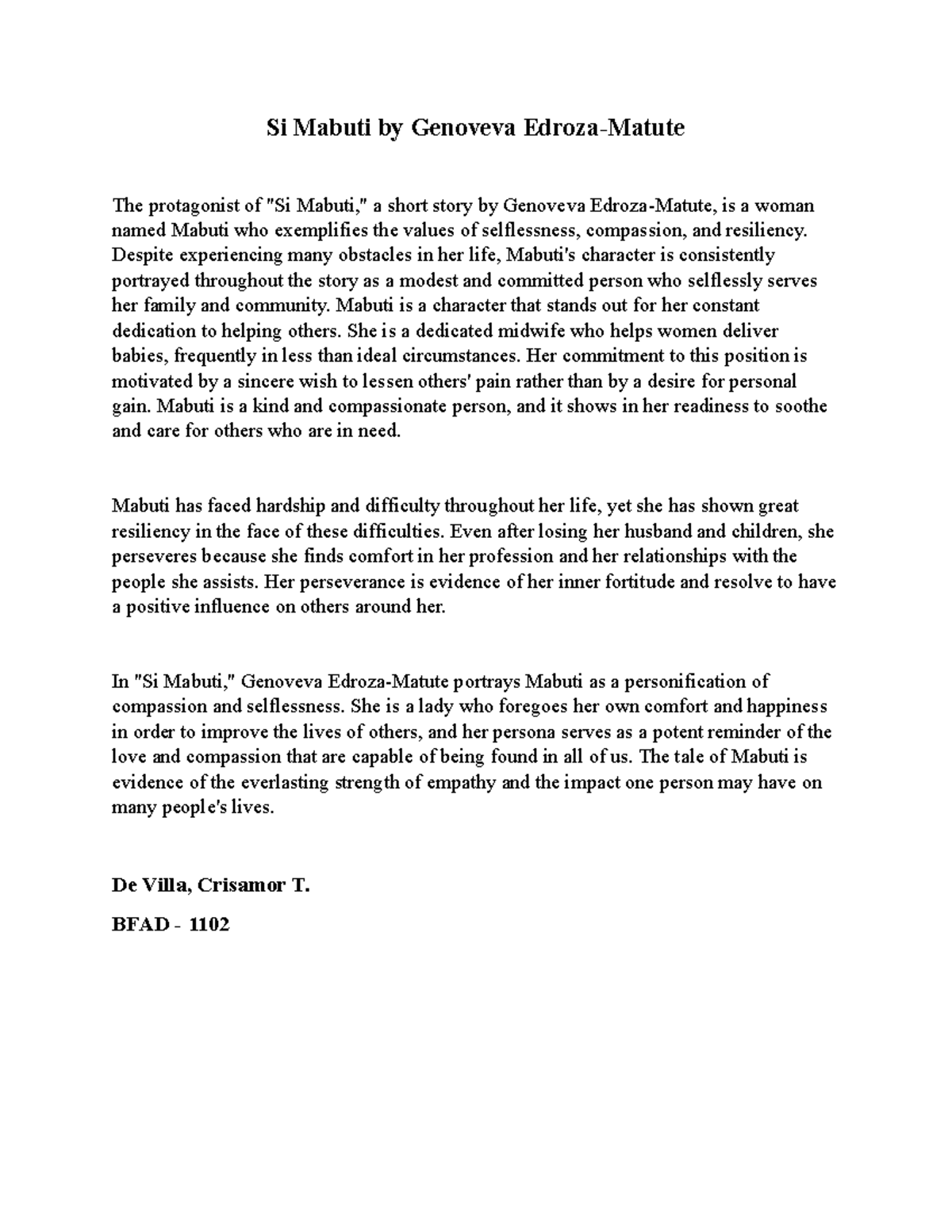 Si Mabuti by Genoveva Edroza-Matute - Despite experiencing many ...