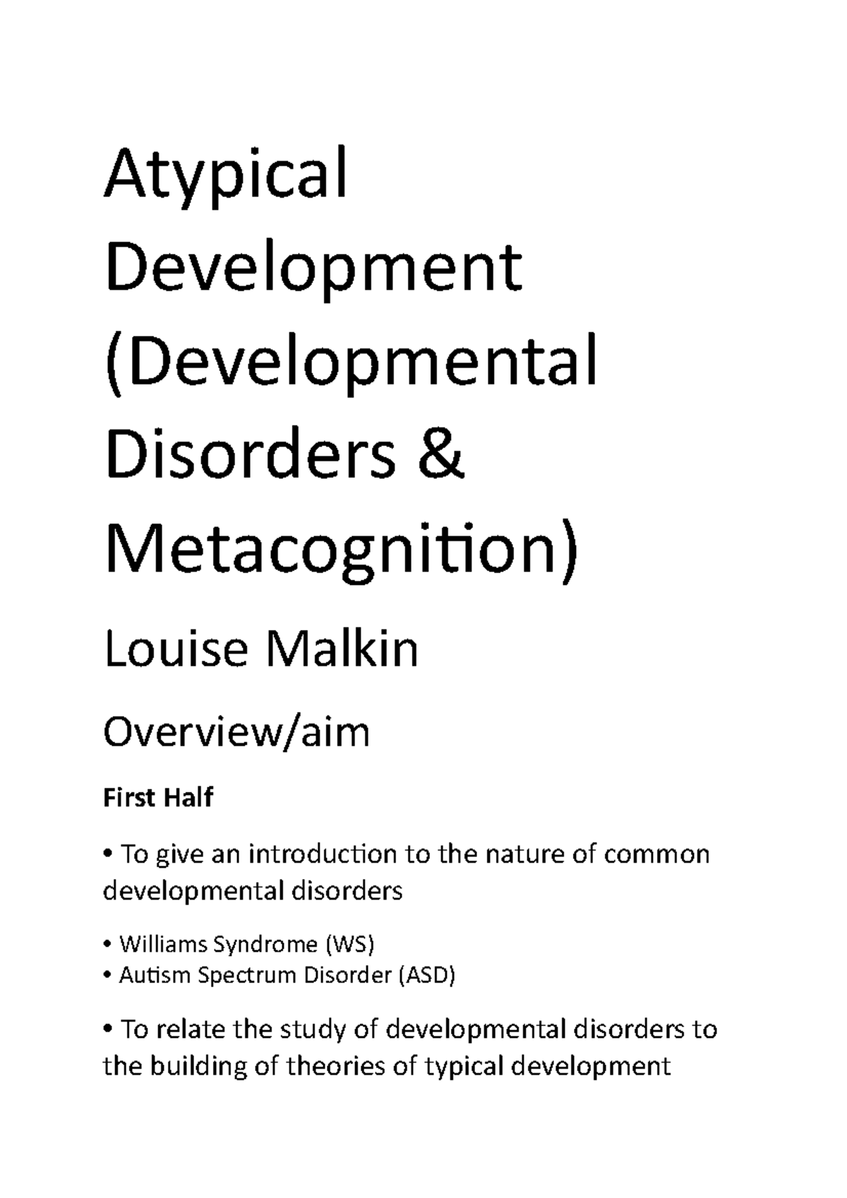 Atypical Development - Atypical Development (Developmental Disorders ...