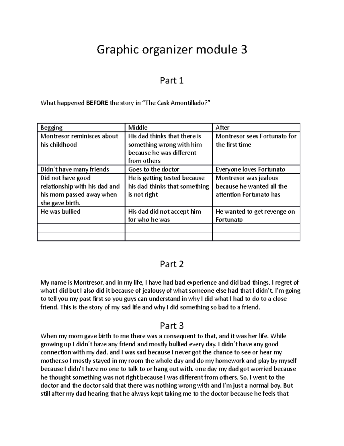 Graphic organizer module 3 - He is getting tested because his dad ...