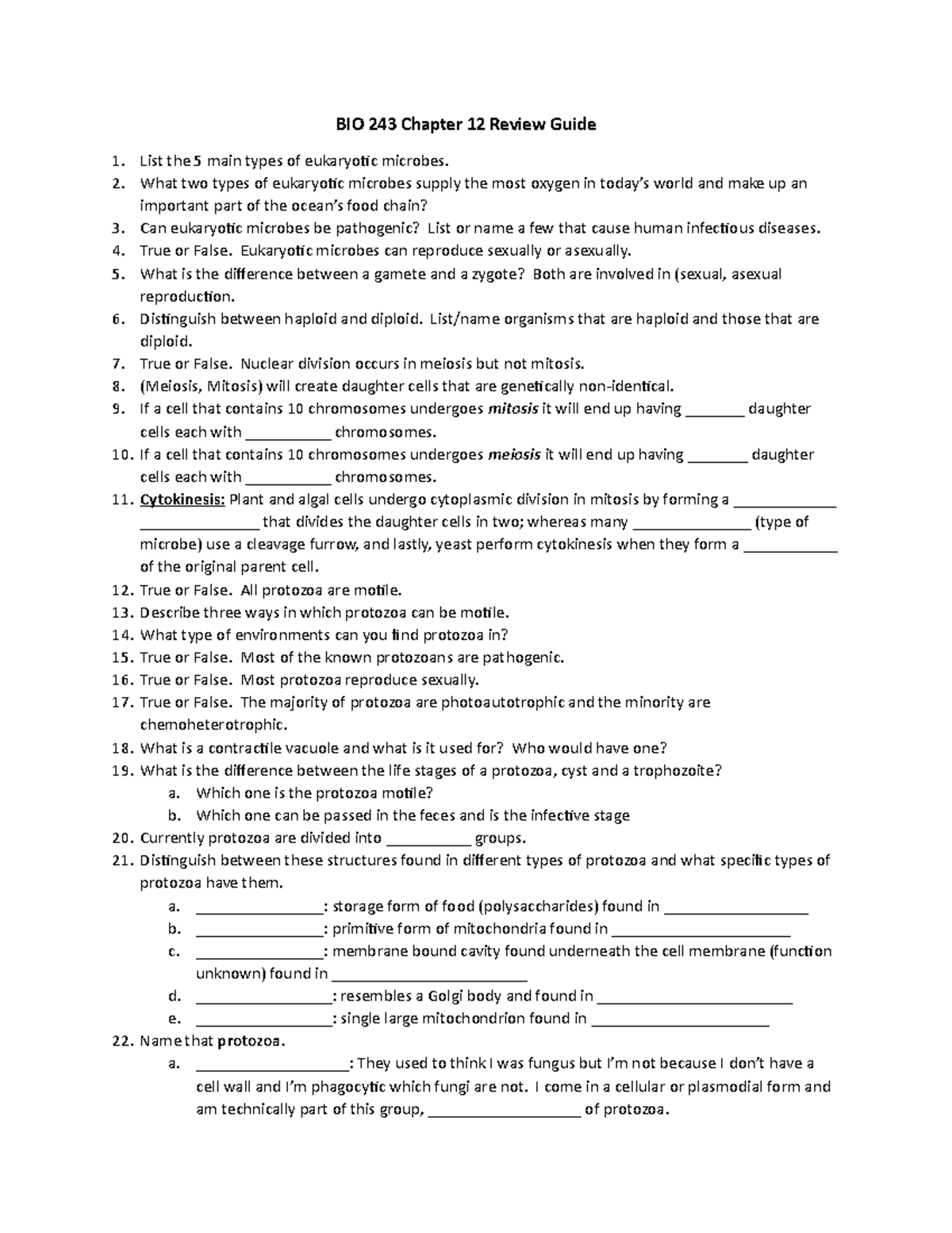 BIO 243 Chapter 12 Review Guide - BIO 243 Chapter 12 Review Guide List ...