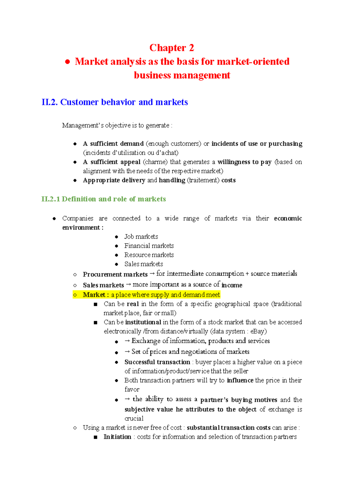 BA CHAP 2 summary - Chapter 2 Market analysis as the basis for market ...
