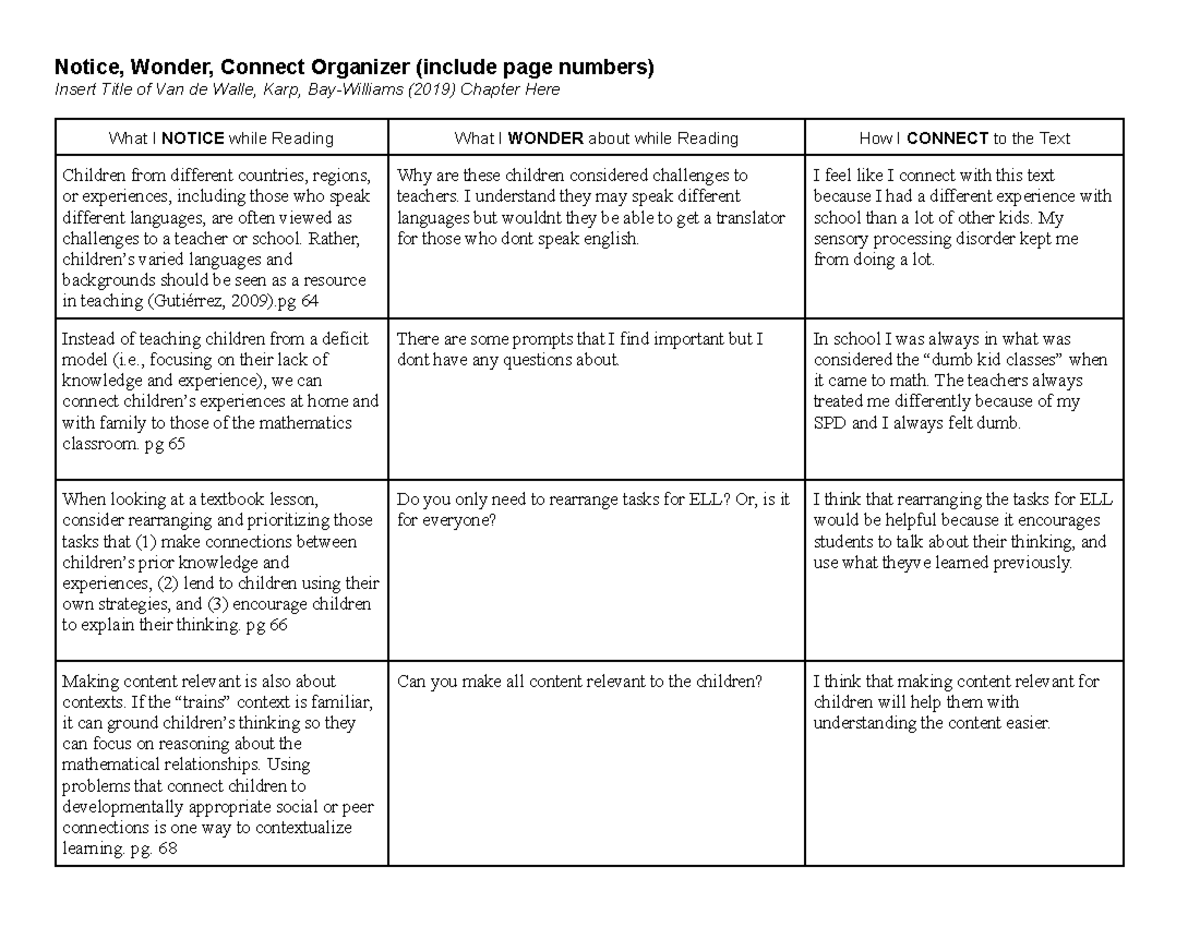 Notice Wonder Connect chap 5 - Notice, Wonder, Connect Organizer ...