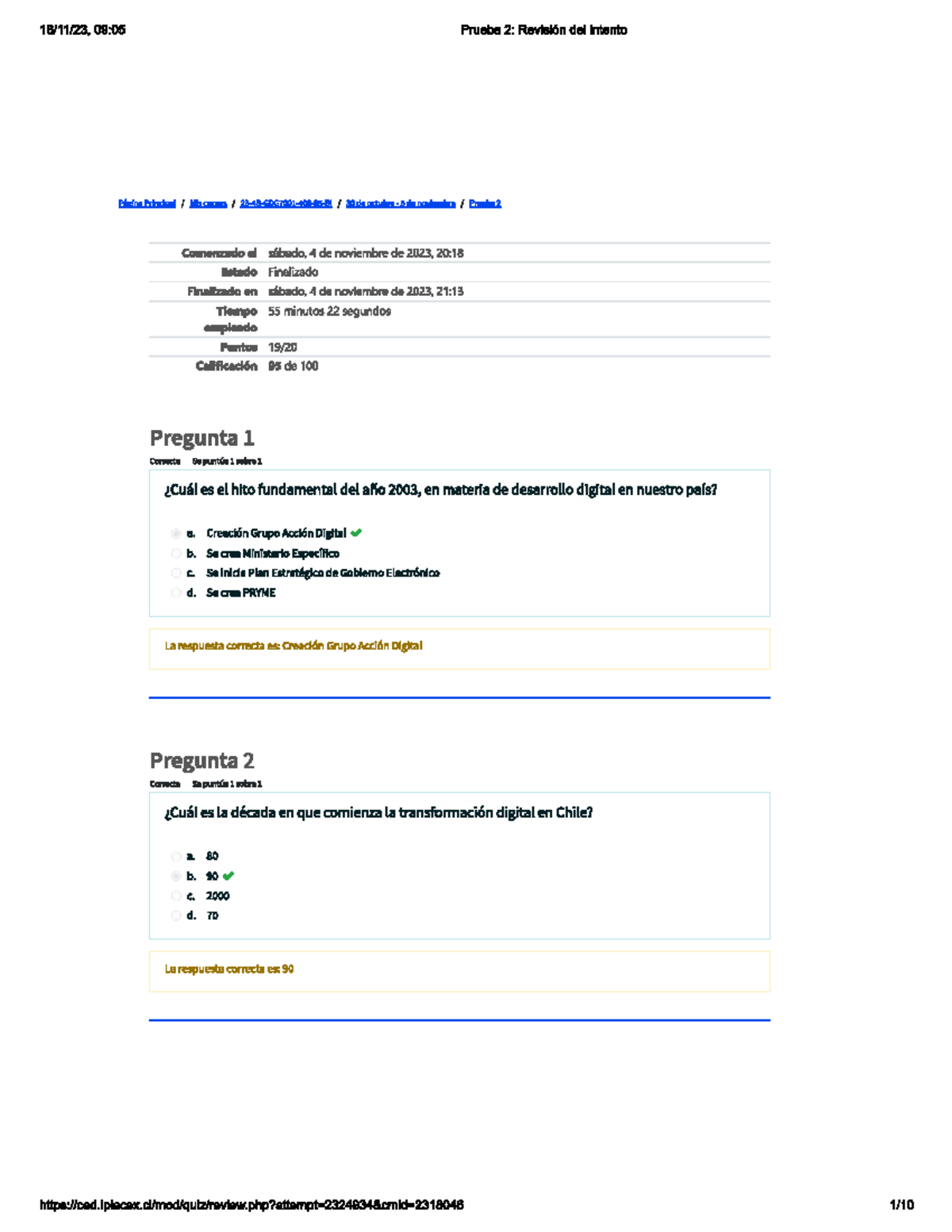 Retro GOBD 2 - gobierno digital - 09:05 Prueba 2: Revisión del intento Página Principal Mis ...