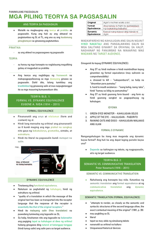 MGA Katangian AT Tungkulin NG Isang Tagasalin - PANIMULANG PAGSASALIN ...