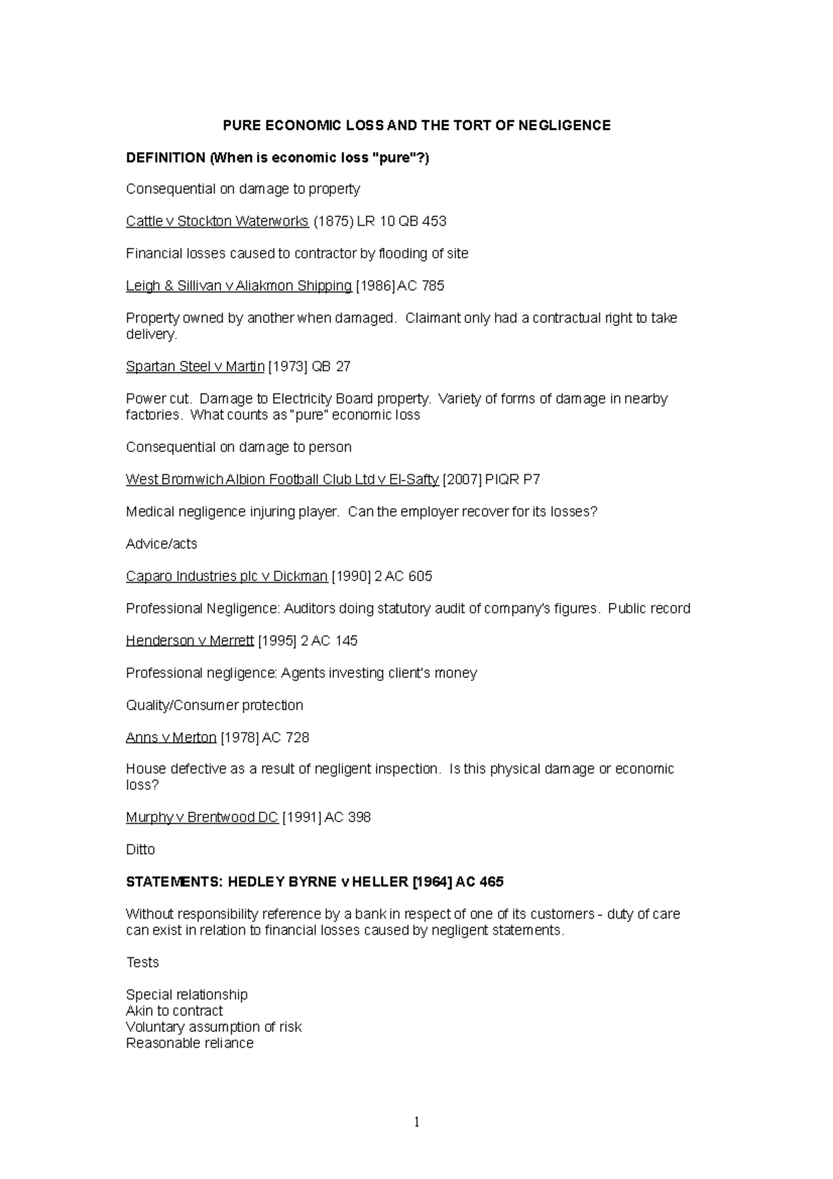 Pure economic loss - pure econ loss handout - PURE ECONOMIC LOSS AND ...