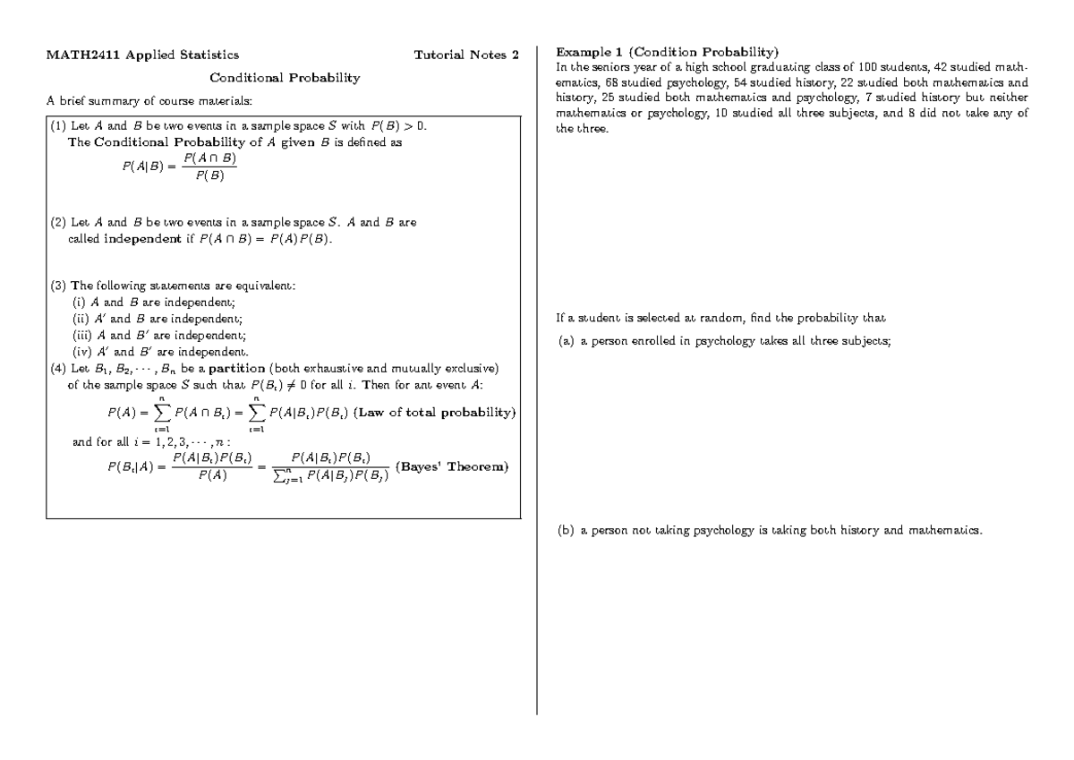 TN02 - Dave Au - MATH2411 Applied Statistics Tutorial Notes 2 ...