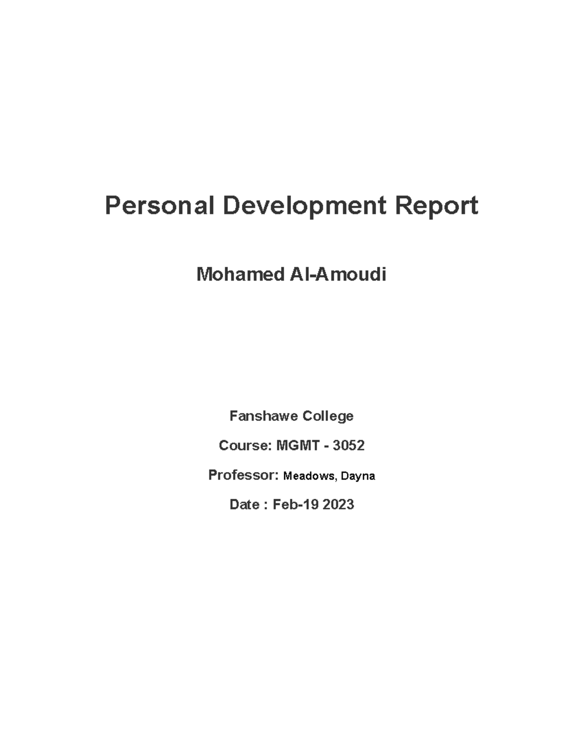 Mohameds Personal Development Report - Personal Development Report ...