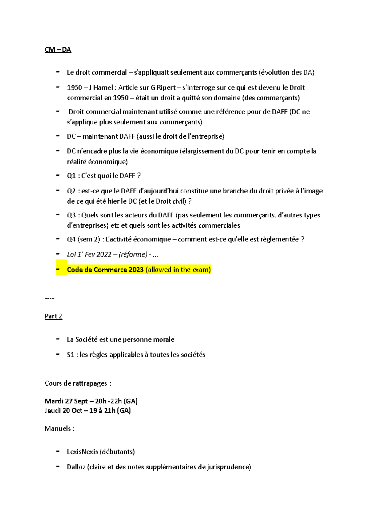 CM Droit DAFF - DAFF notes - CM – DA - Le droit commercial – s ...