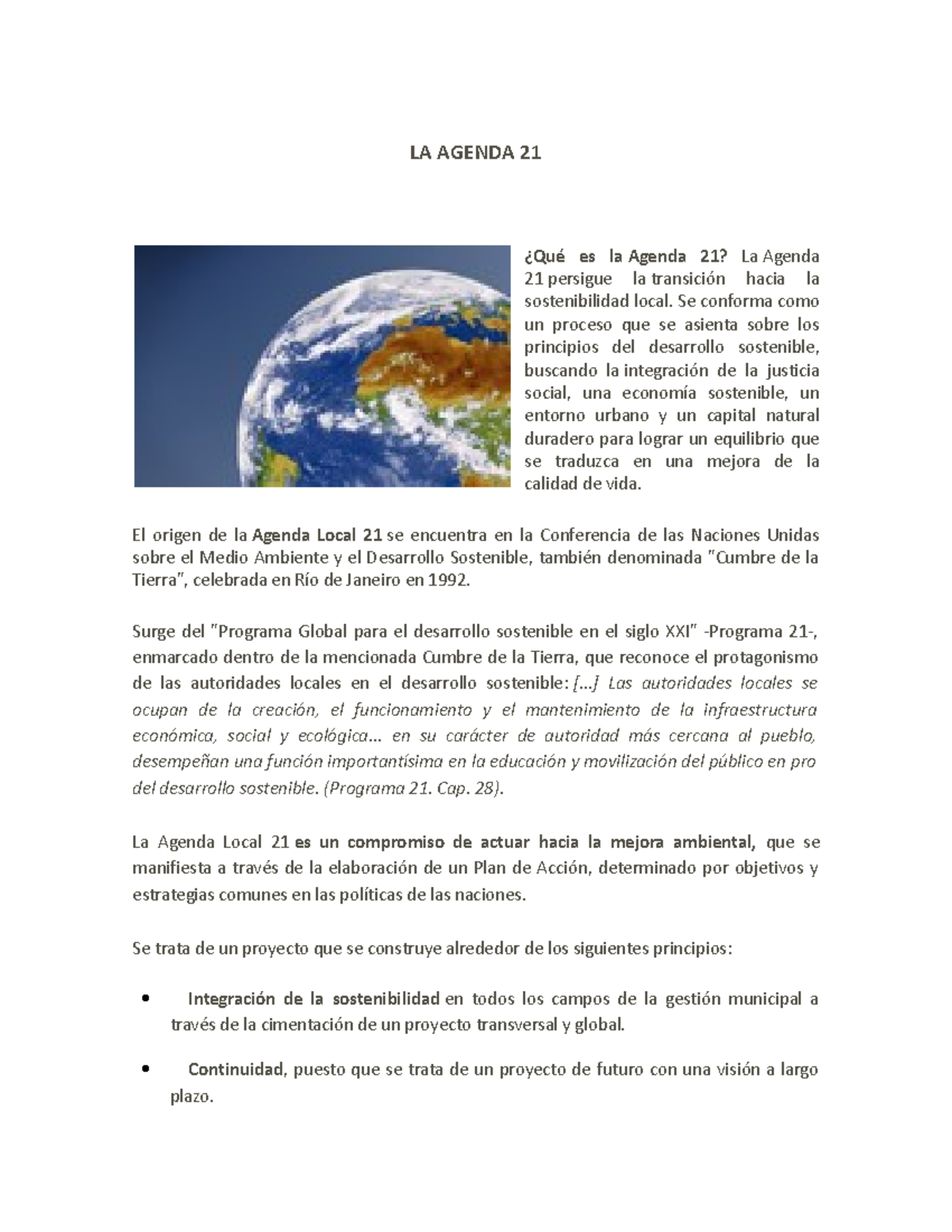 La Agenda 21, TEBA - LA AGENDA 21 ¿Qué es la Agenda 21? La Agenda 21 ...