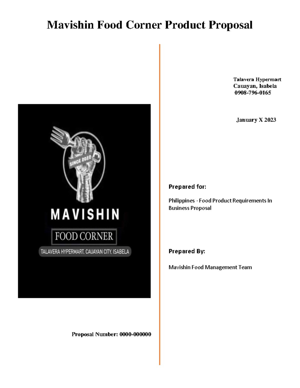 Business-Plan-Proposal - Mavishin Food Corner Product Proposal Proposal ...