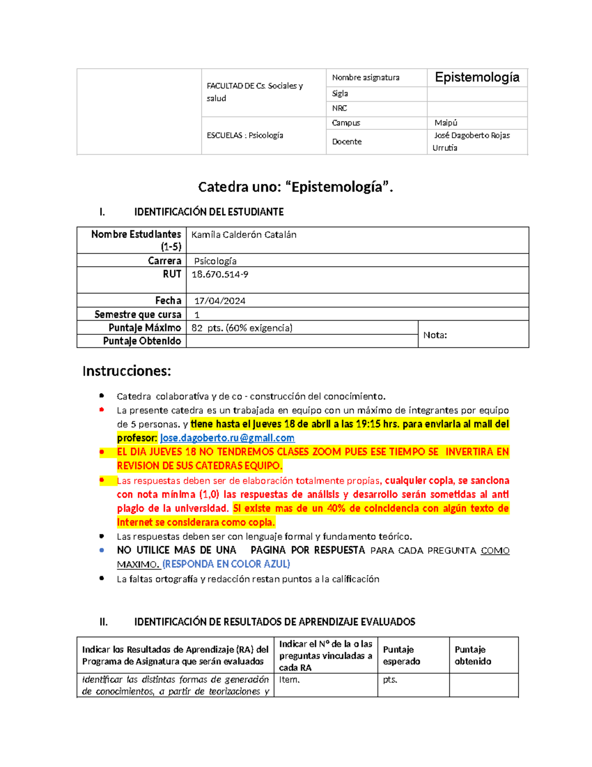 ON LINE Catedra UNO fun epi 2024 Kamila Calderon Catalan - FACULTAD DE ...