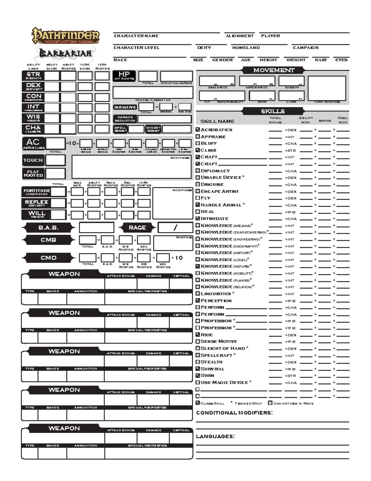 Core Class-Character-Sheets-Standard - attack bonus criticaldamage type ...