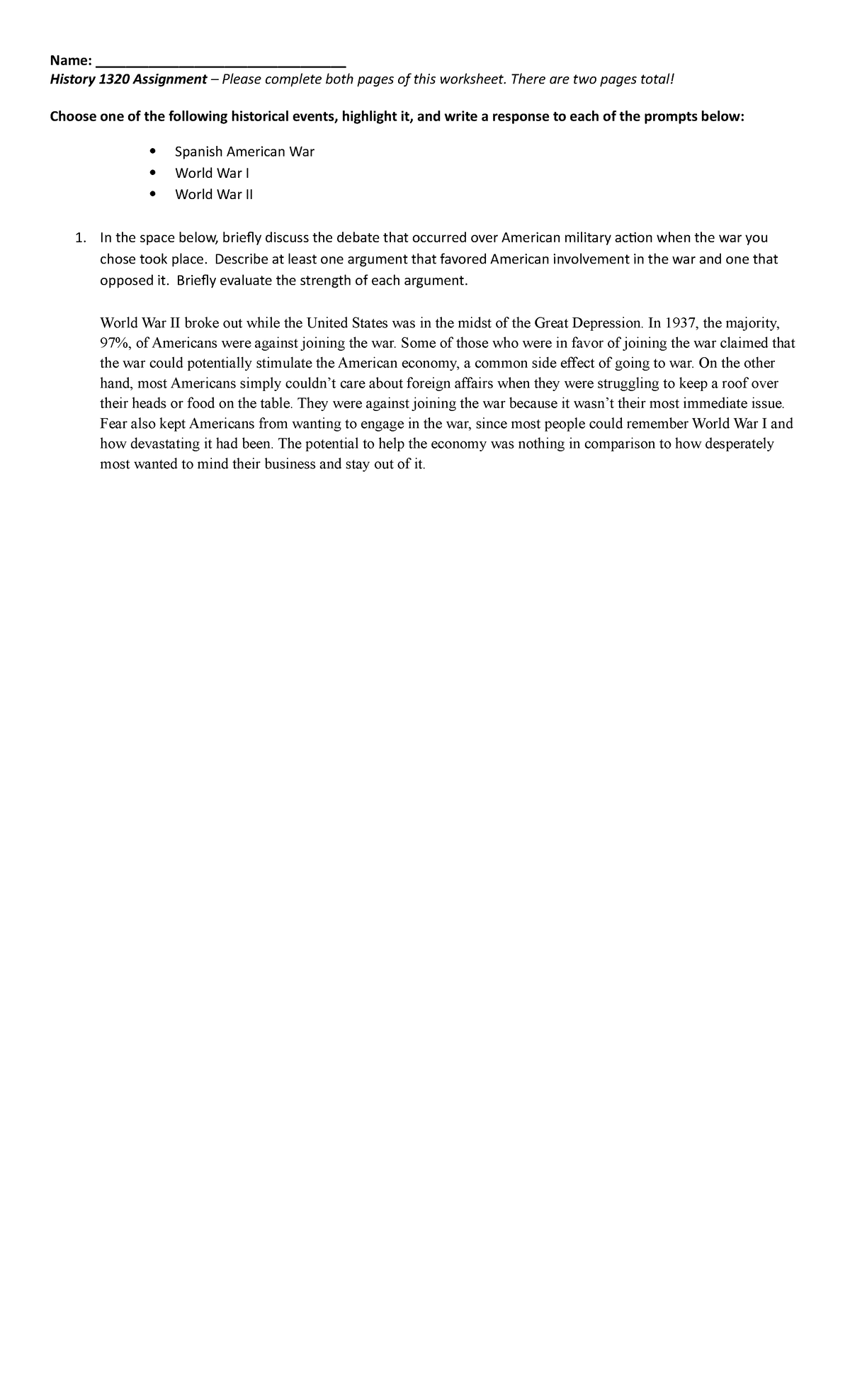 Departmental Assignment - Name ...