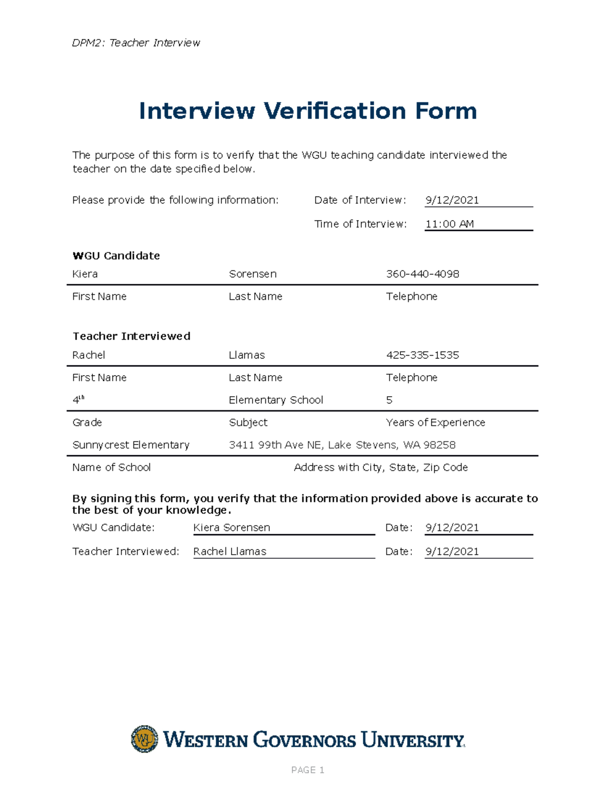Task 2 D097 - Submitted and passed task - DPM2: Teacher Interview ...