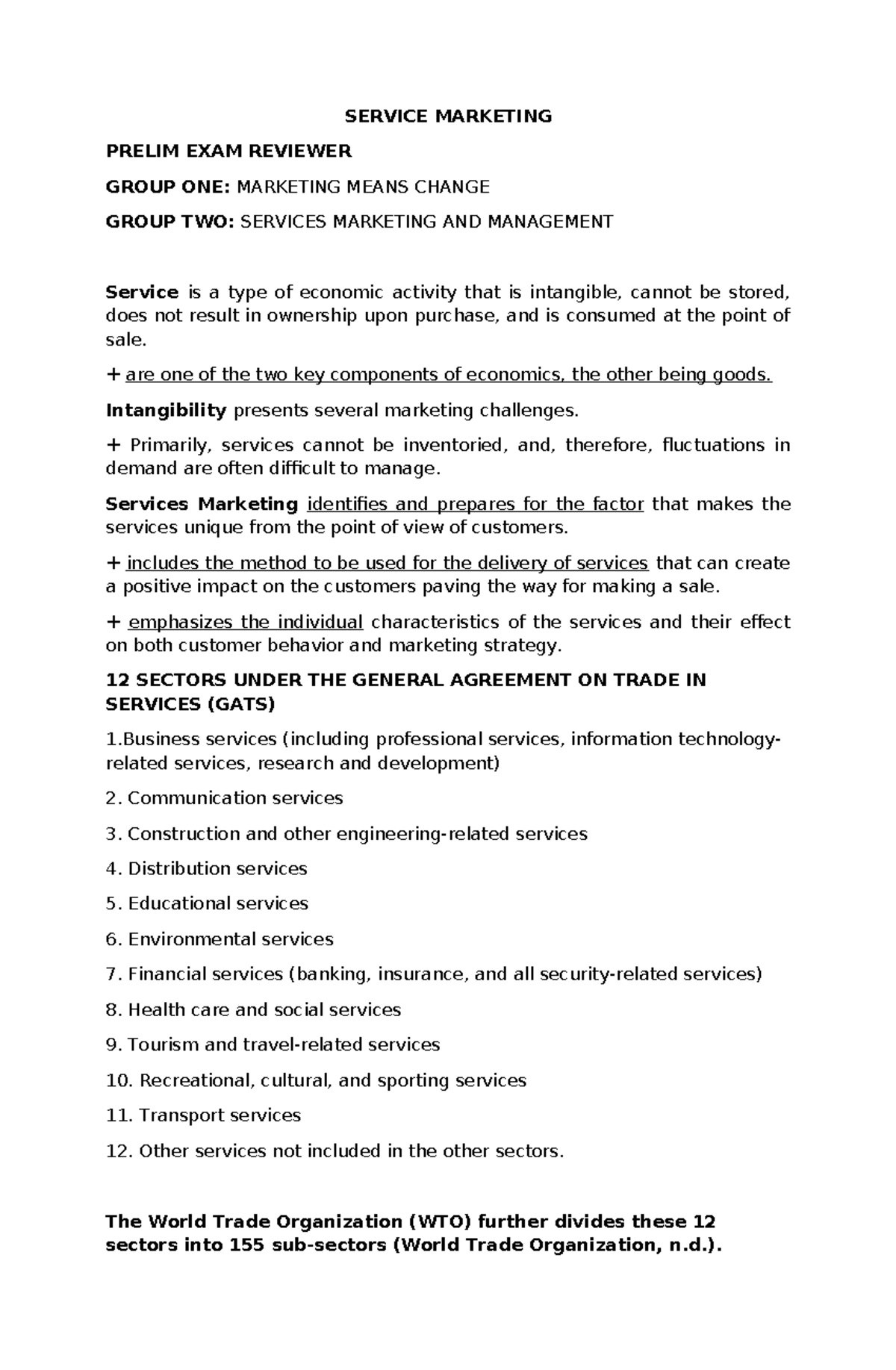 Servmark- Prelim- Reviewer - SERVICE MARKETING PRELIM EXAM REVIEWER ...