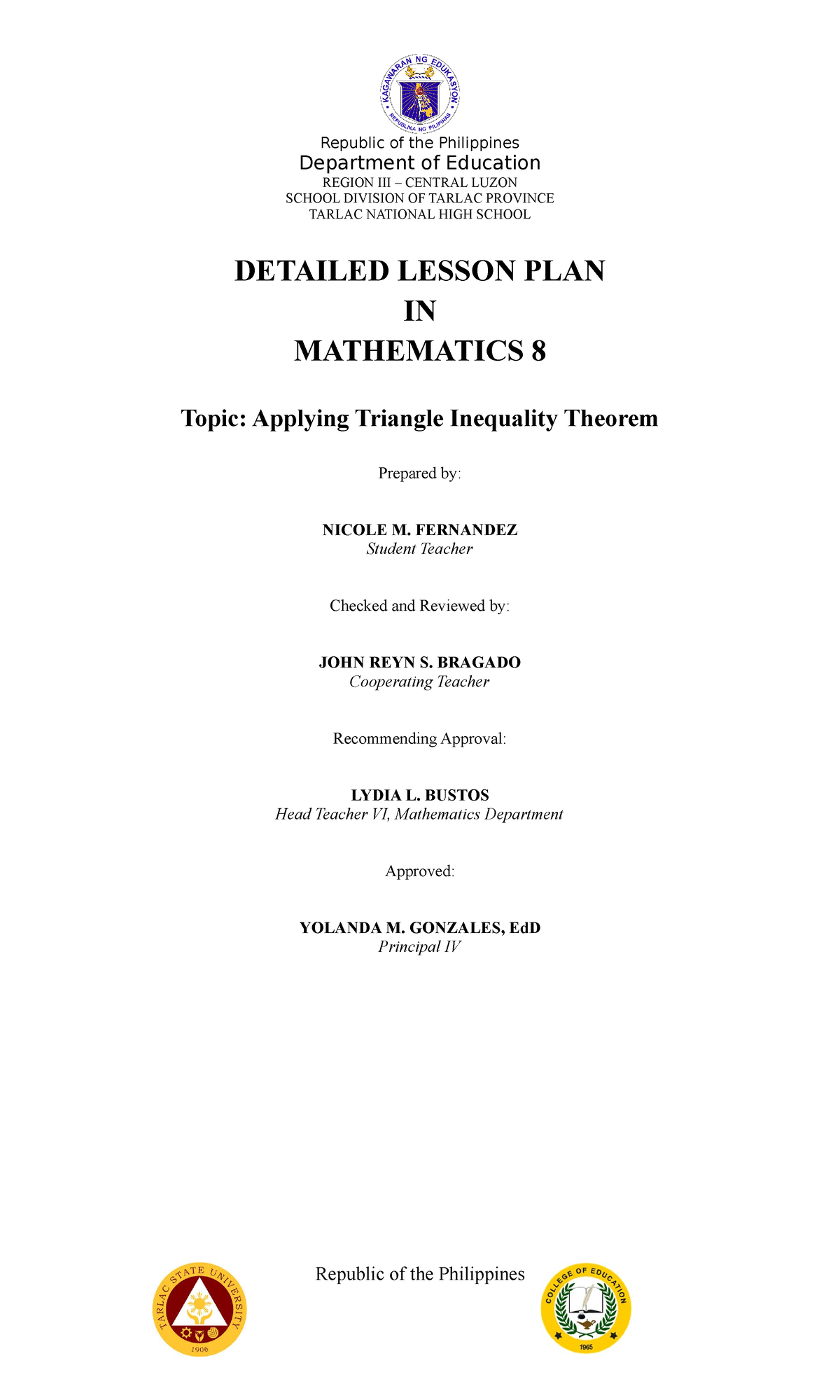 DLL- Tconditional Statement - Republic of the Philippines Department of Education REGION III ...