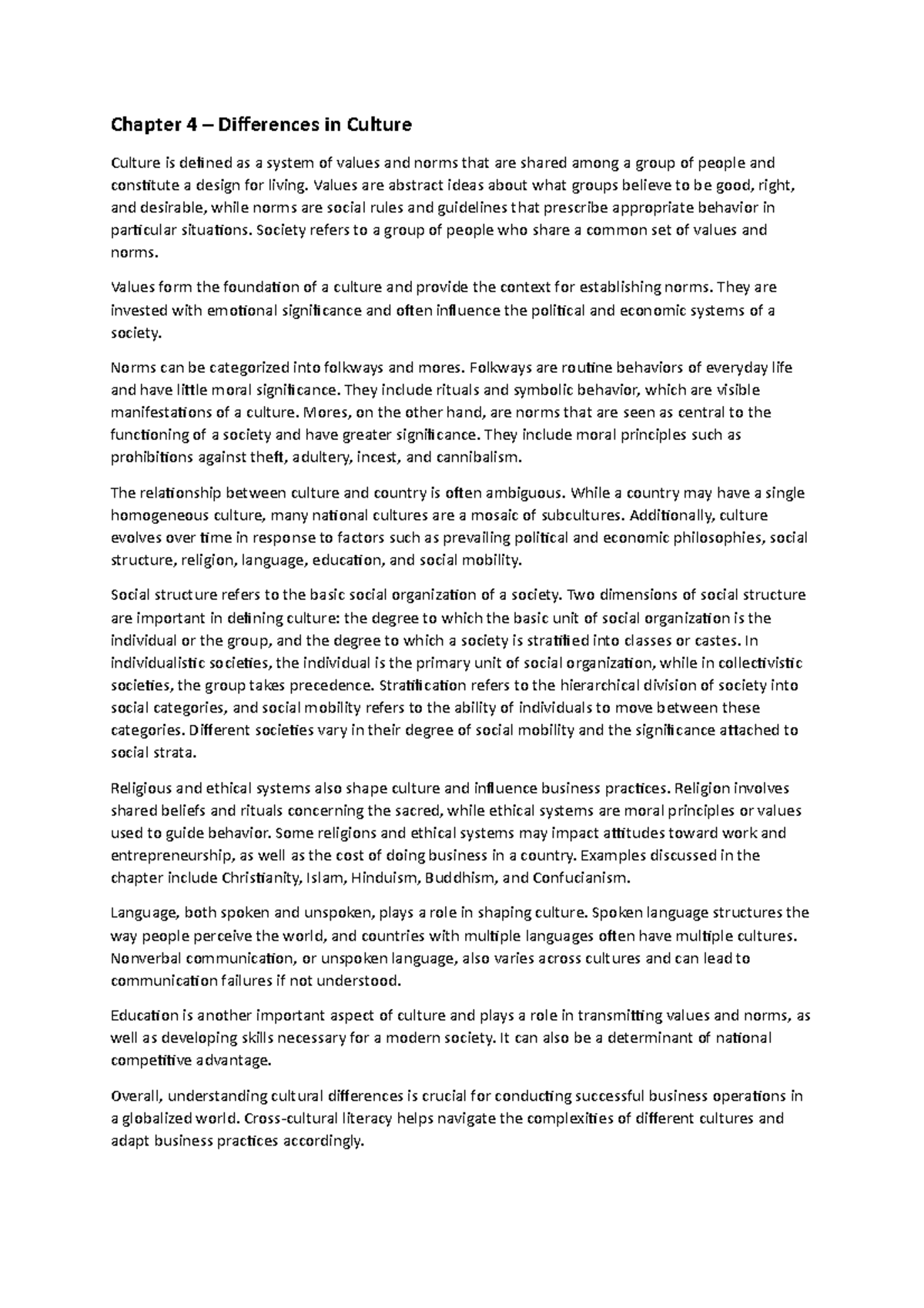 IB Chapter 4 – Differences in Culture - Chapter 4 – Differences in ...