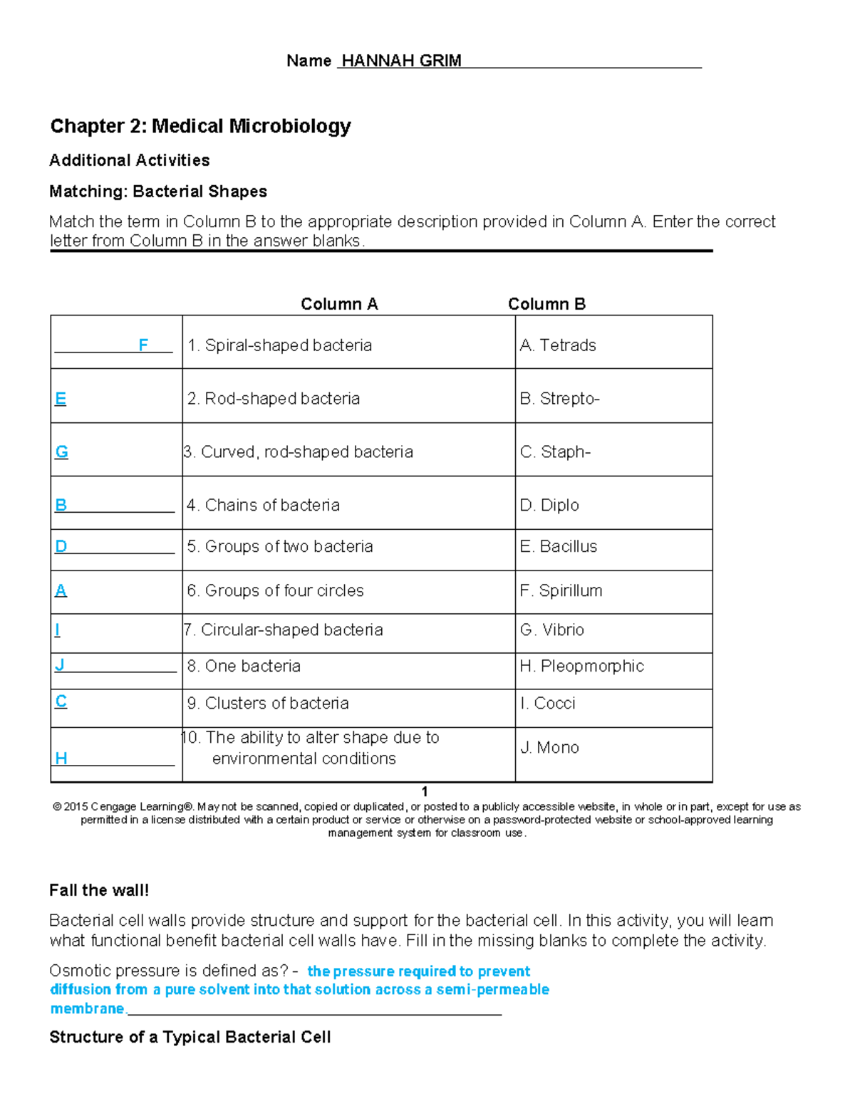 Medical Microbiology 2 - Name HANNAH GRIM Chapter 2: Medical ...