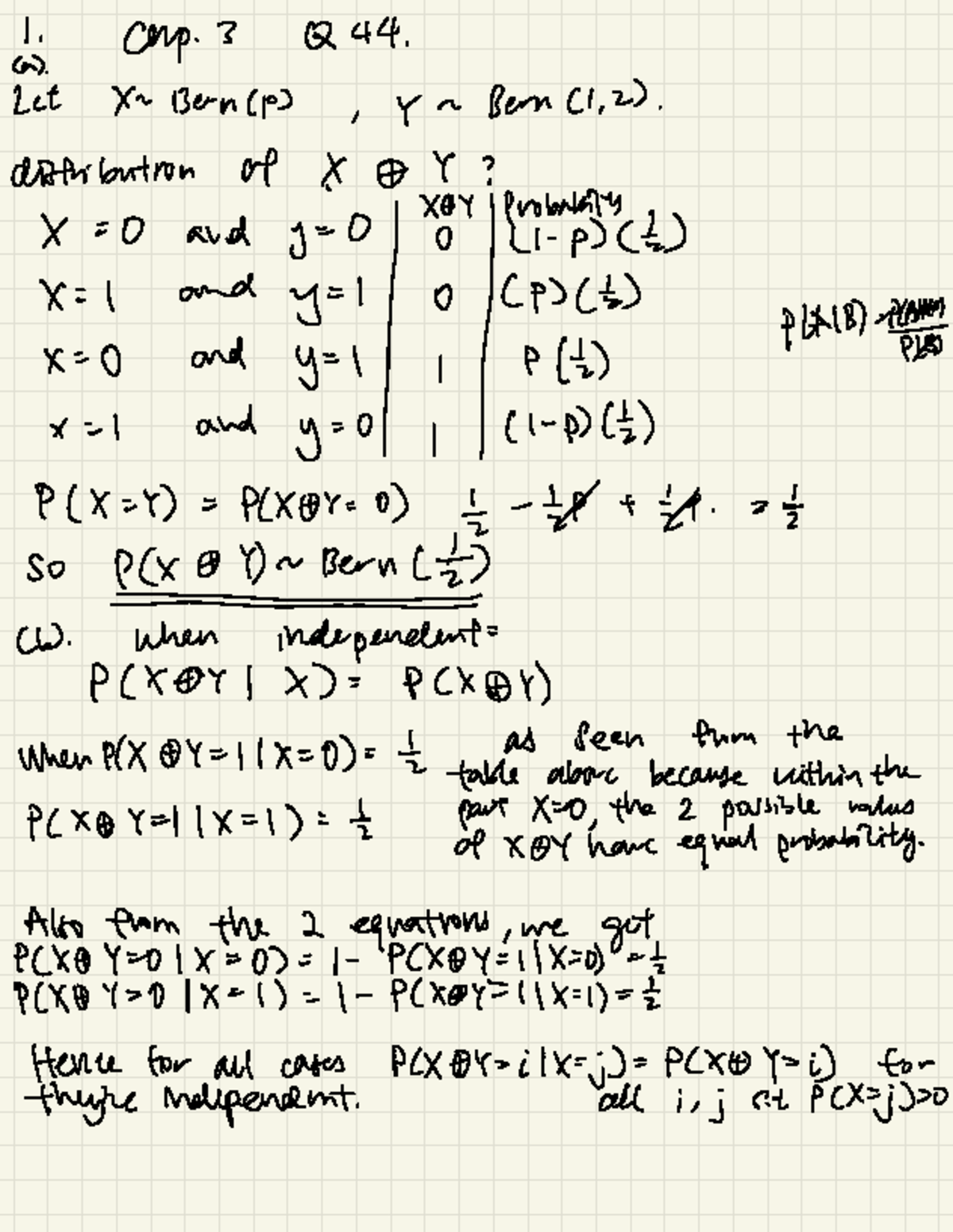 Pset 4 - Pset 4 - Chp . 3 Q 44. (a). Let ~ Bern ( p) , y ~ Bern (1,2) . distribution of ☒ Y ...