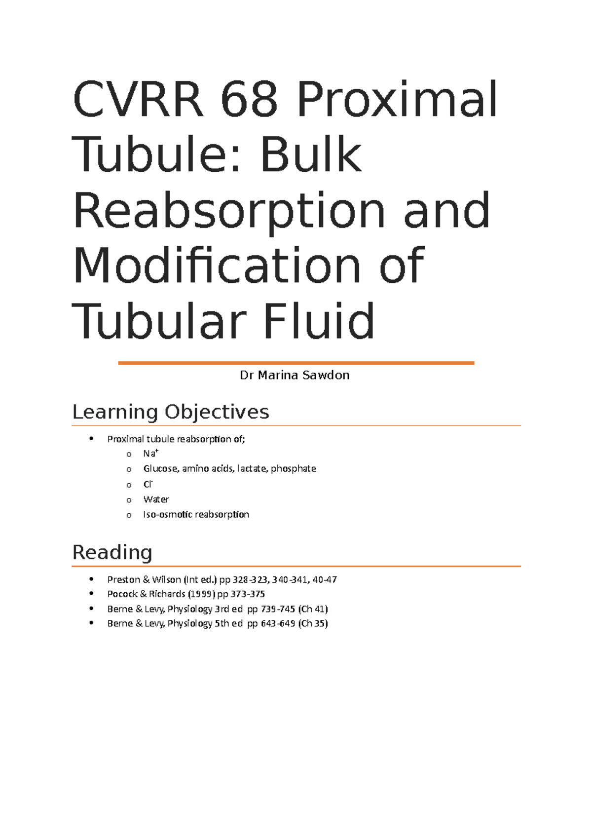 CVRR 68 Proximal Tubule - ) pp 328-323, 340-341, 40-47 Pocock &amp ...