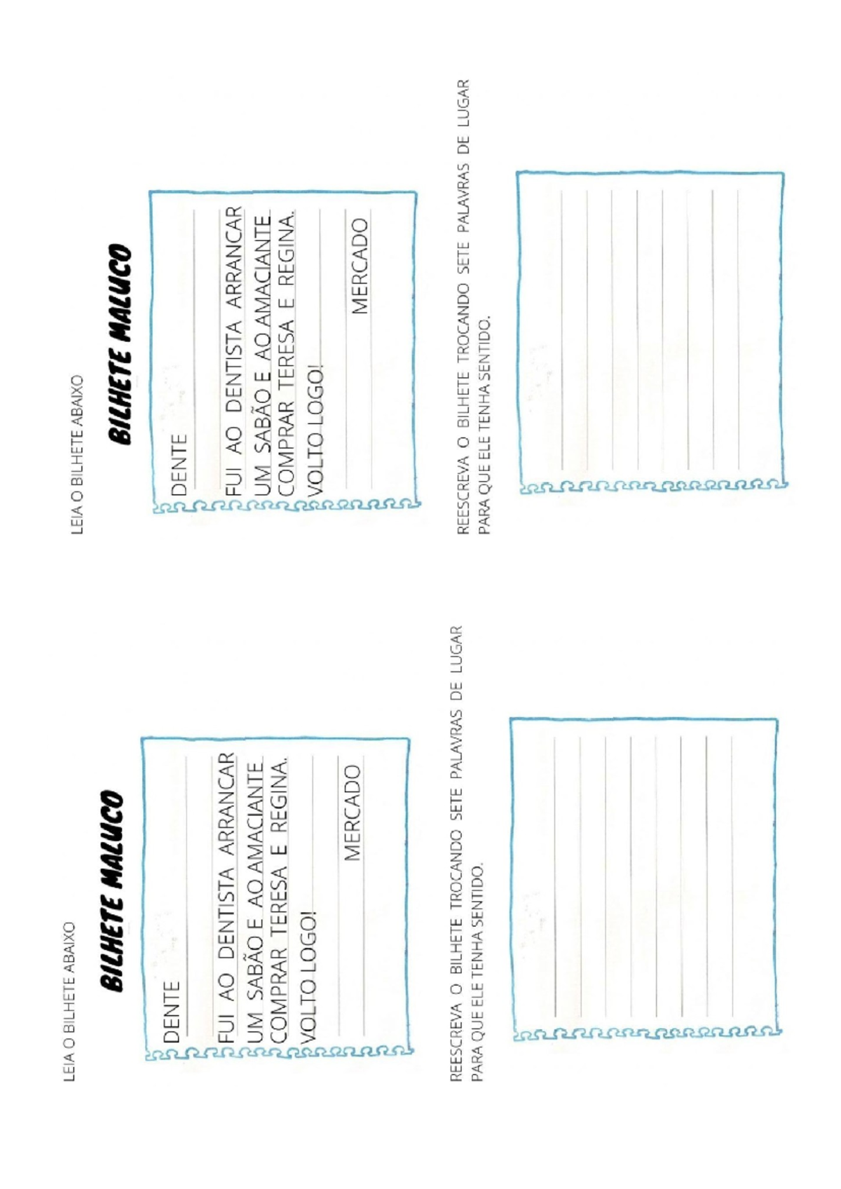 Atividade Bilhete Maluco - Língua Portuguesa - Studocu