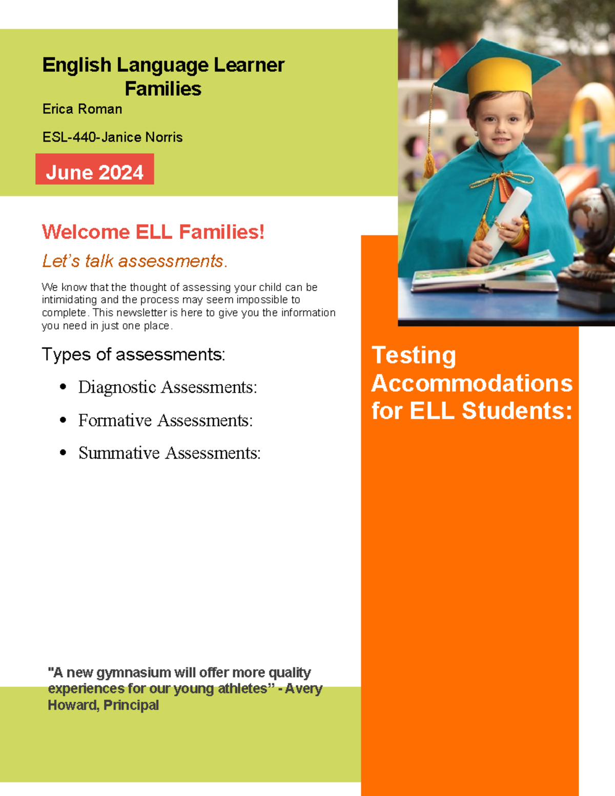 ESL440 Newsletter - English Language Learner Families Erica Roman ESL ...
