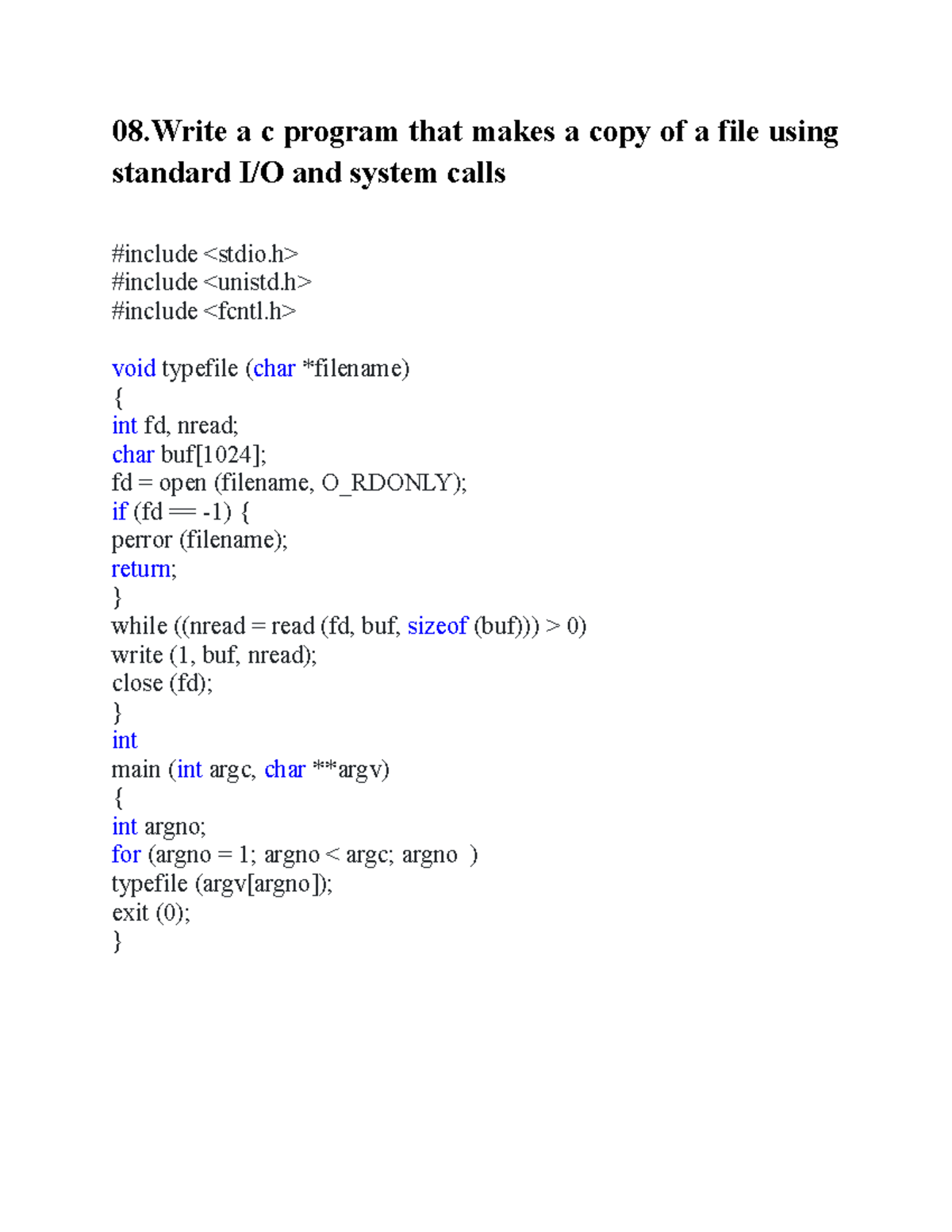 AOS lab manual - 08 a c program that makes a copy of a file using ...