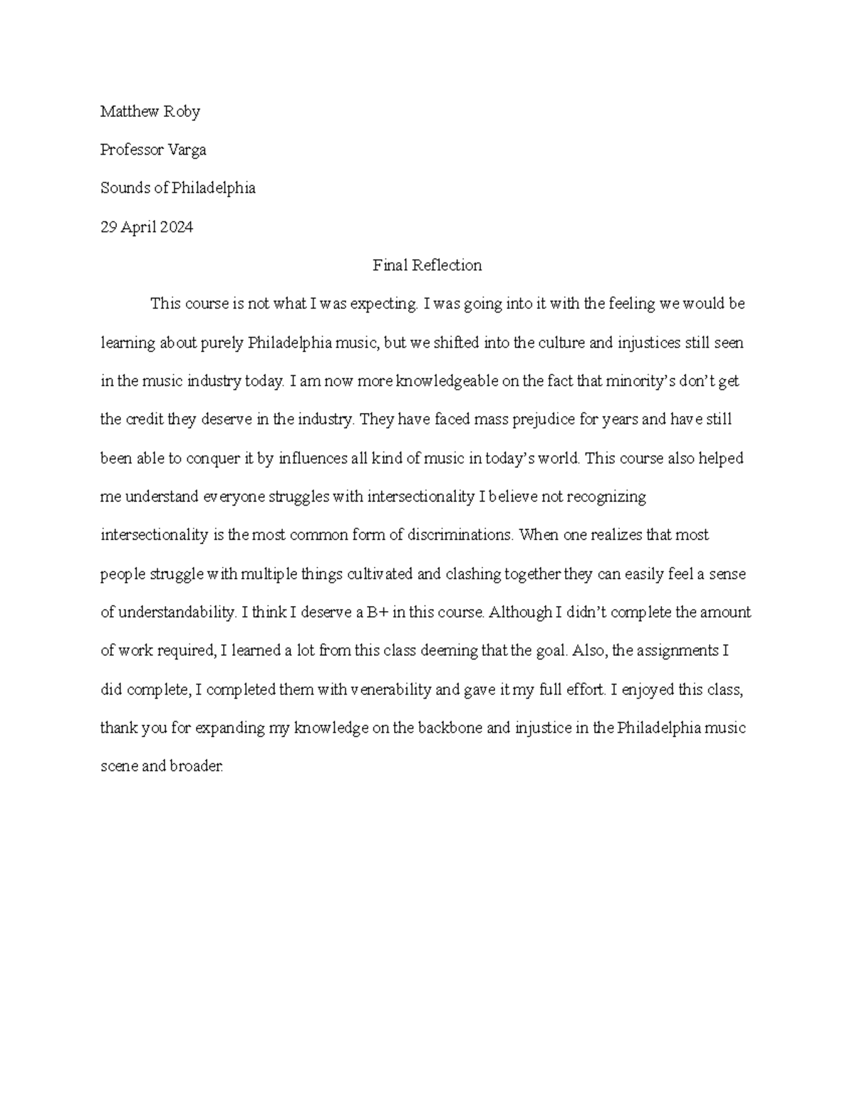 Matthew Roby - jk n hbhj huh hj jh - Matthew Roby Professor Varga ...