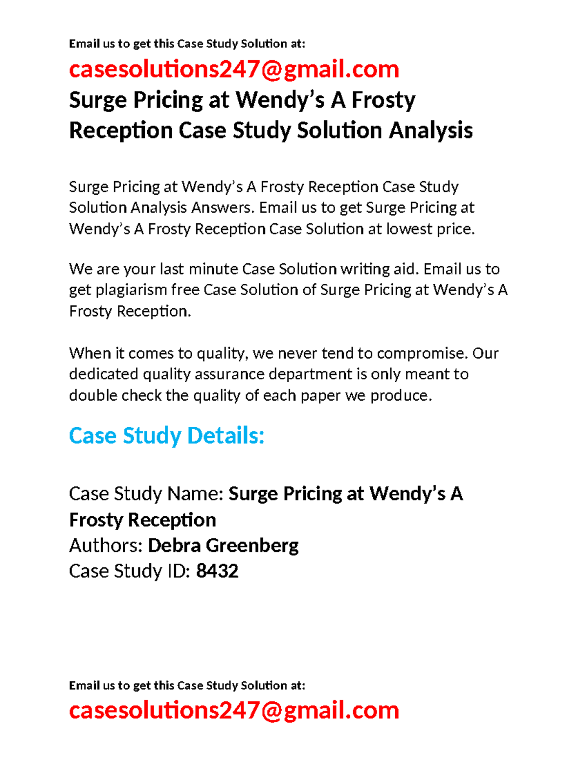 Case Solution Surge Pricing at Wendy's A Frosty Reception - Email us to ...