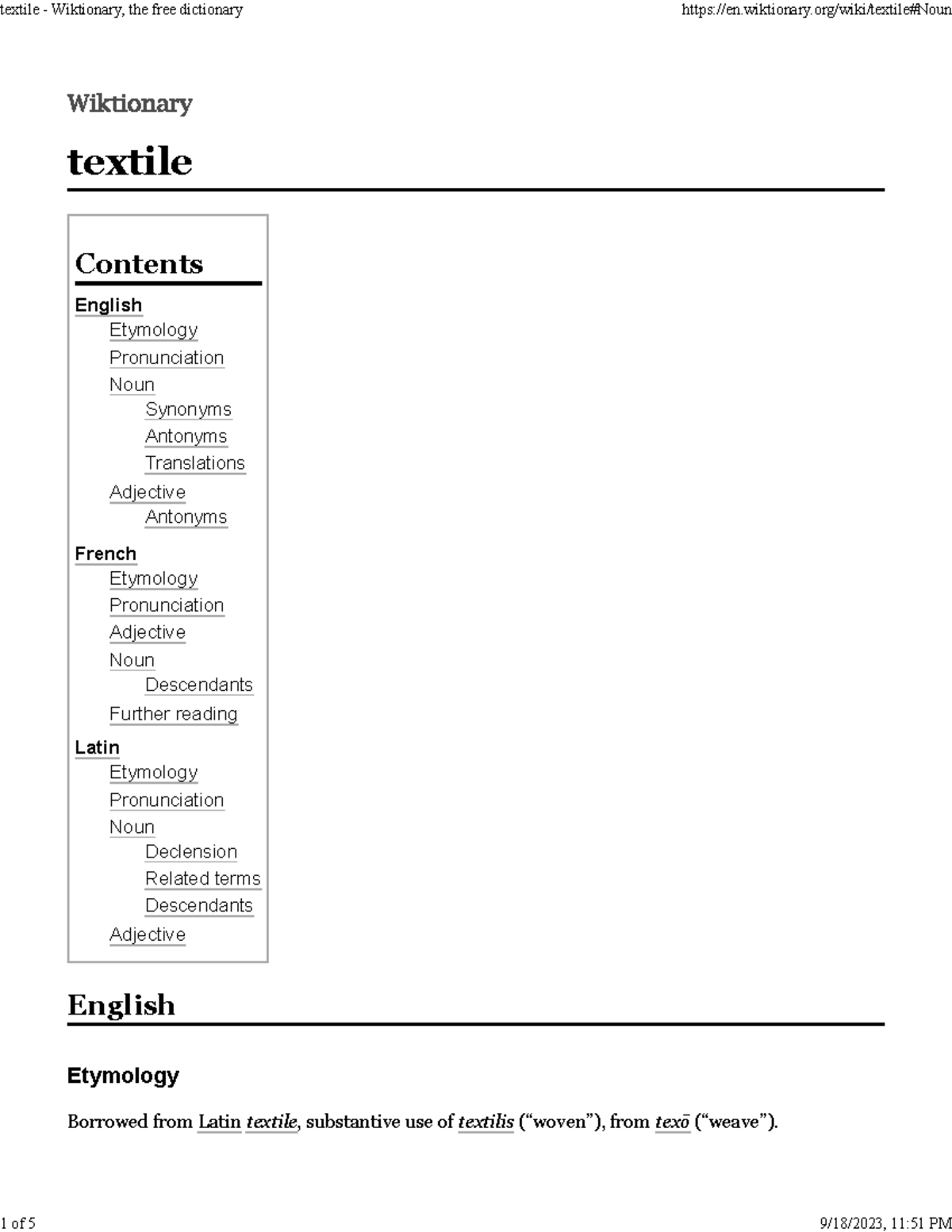 Textile the free dictionary - textile English Etymology Pronunciation ...