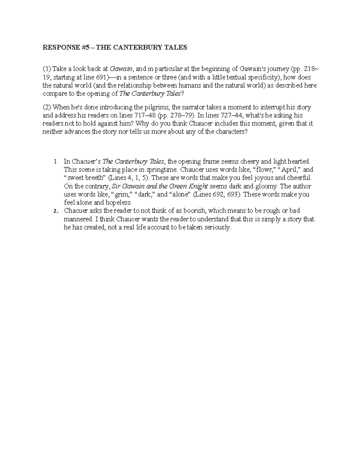 Response 5 - The Canterbury Tales copy - RESPONSE #5 – THE CANTERBURY ...