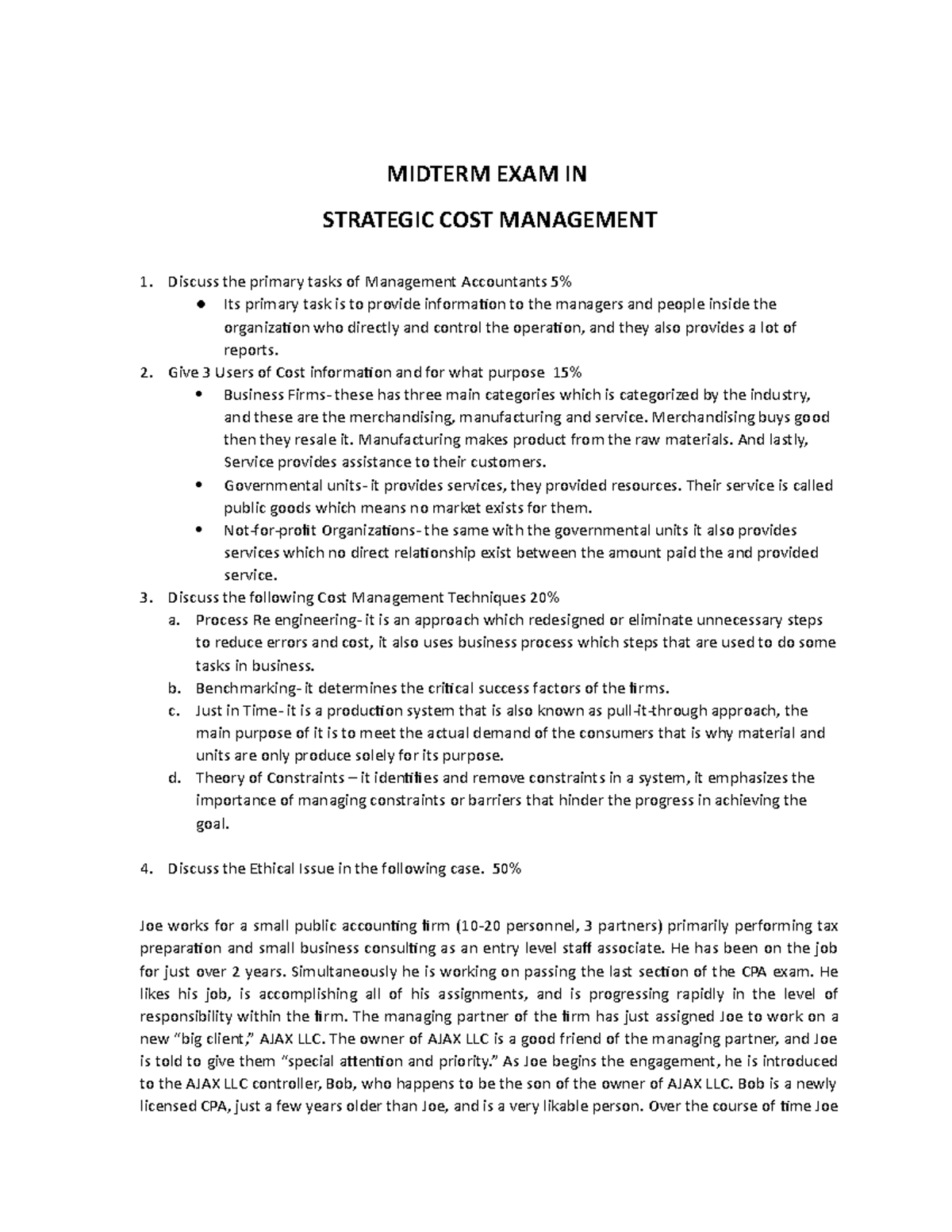 Midterm EXAM IN SCM - Exam - MIDTERM EXAM IN STRATEGIC COST MANAGEMENT ...