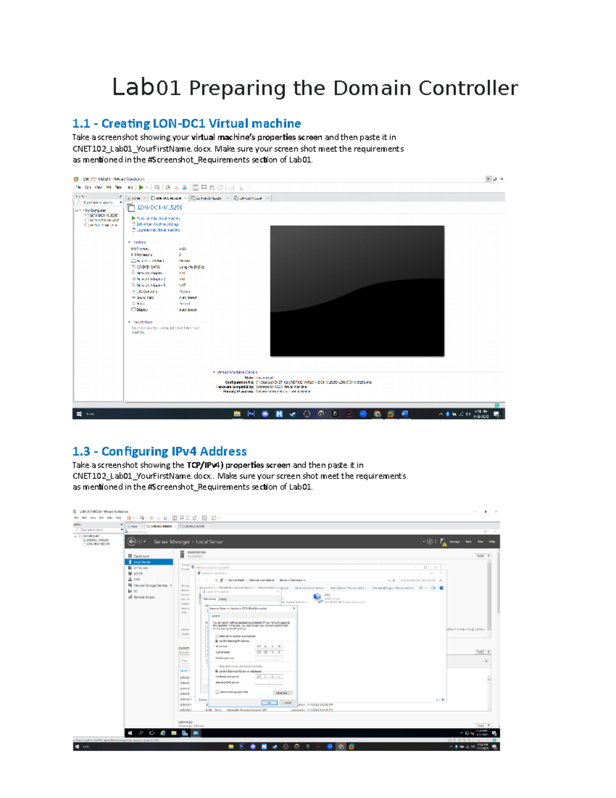 Cnet102lab1 - cnet102lab - Lab01 Preparing the Domain Controller 1 - Creating LON-DC1 Virtual ...