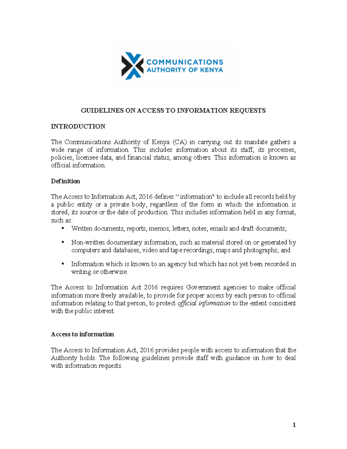 Guidelines on Access to Information Requests - GUIDELINES ON ACCESS TO ...